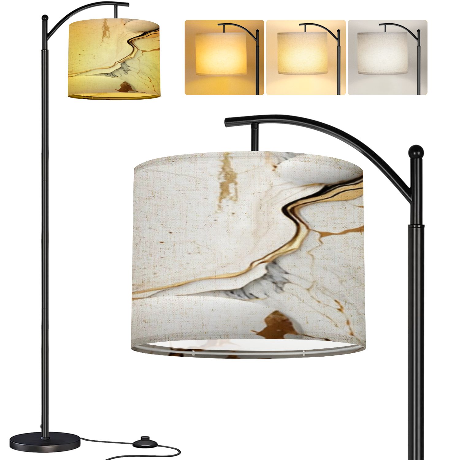 Arc Floor Lamp Abstract luxury marble art marbling texture Gold white ...