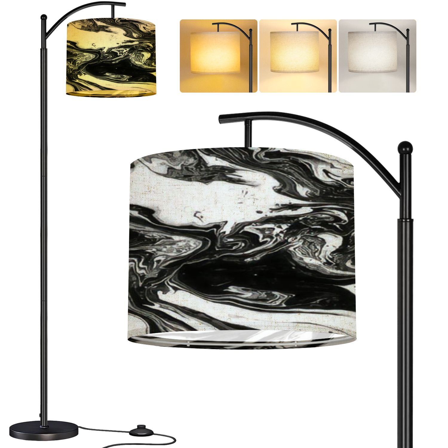 Arc Floor Lamp Abstract marble texture Black white Handmade technique ...