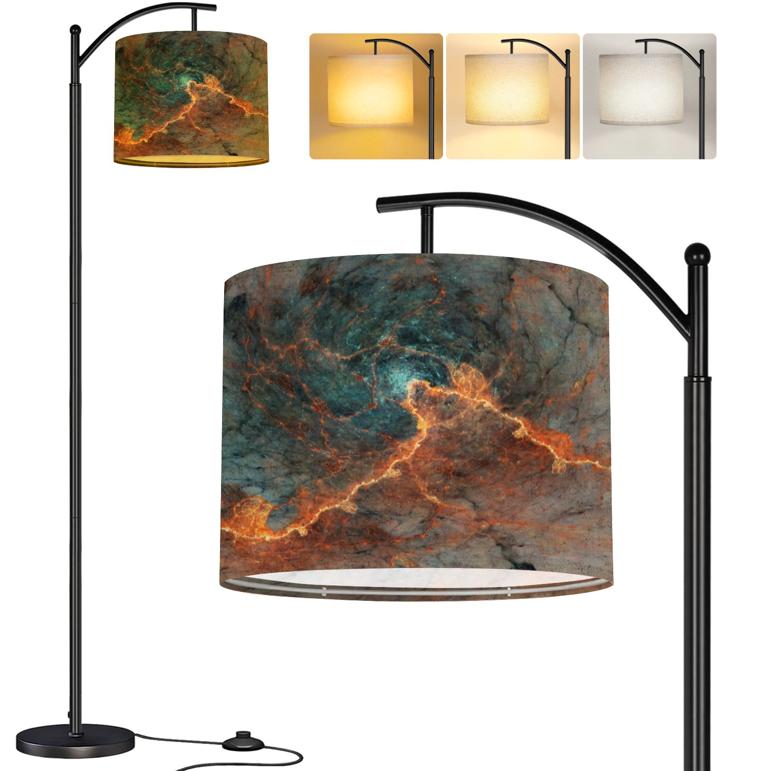 Arc Floor Lamp Abstract marble texture orange green golden Tall Modern ...