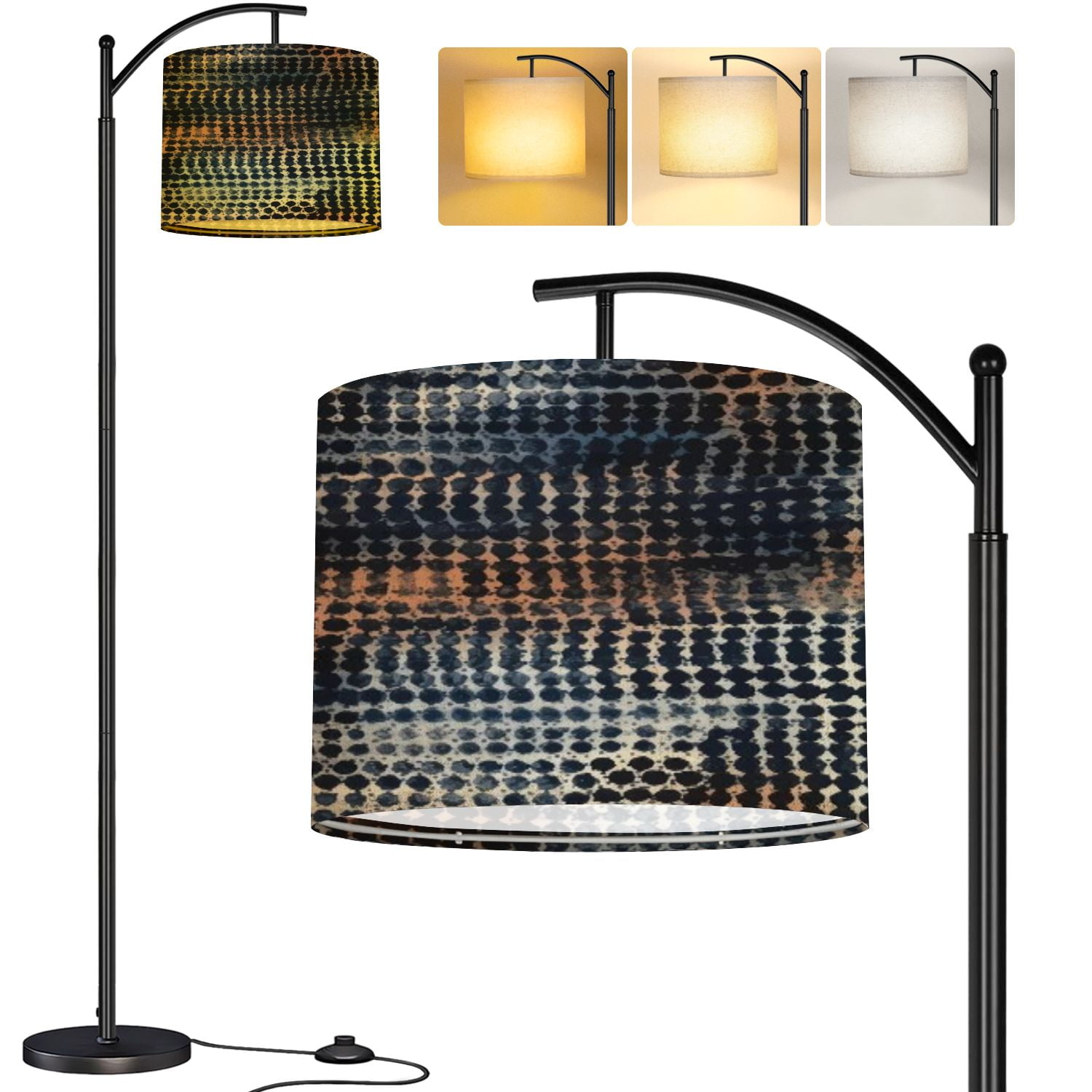 Arc Floor Lamp Abstract monochrome distressed knit textured checked seamless pattern Tall Modern ...
