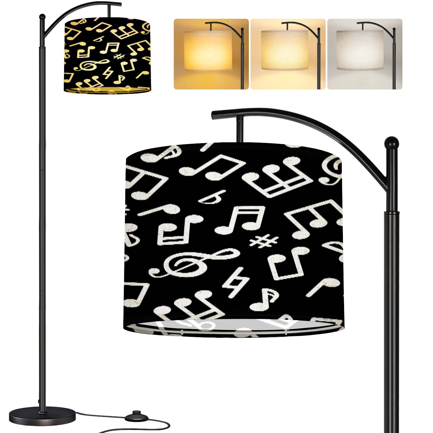 Arc Floor Lamp Abstract music seamless pattern music notes White notes ...
