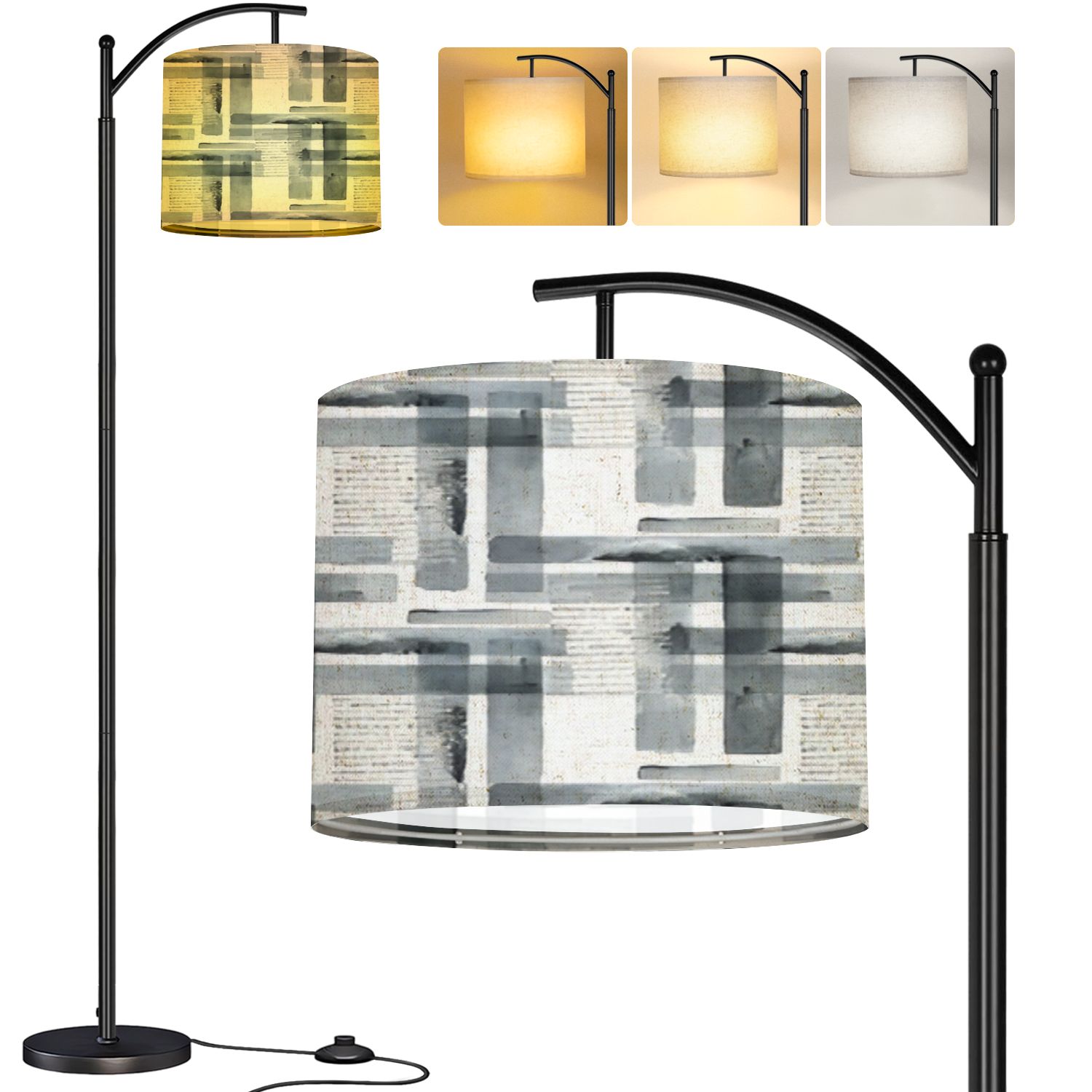 Arc Floor Lamp Abstract nordic print geometric shapes white Watercolor ...