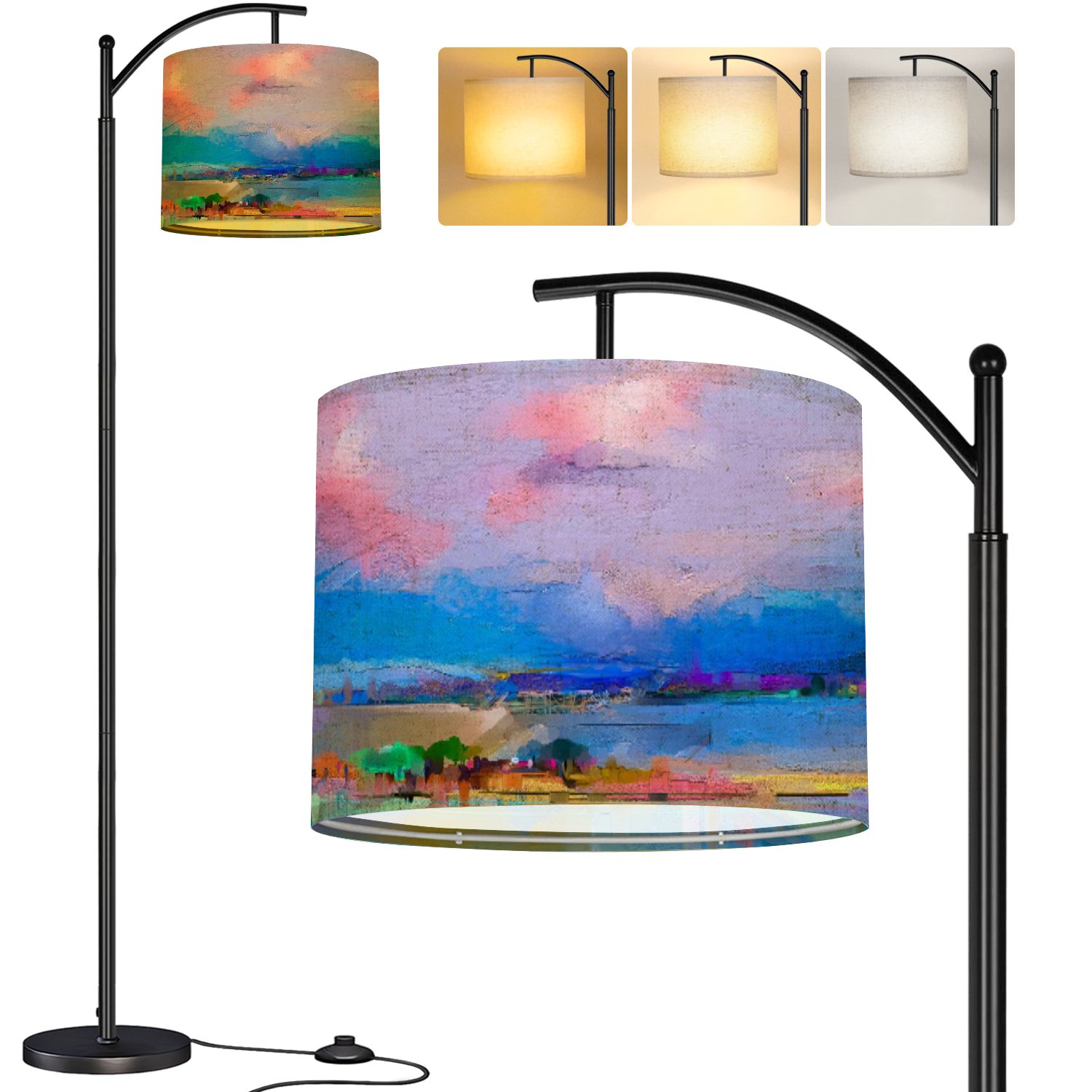 Arc Floor Lamp Abstract oil painting landscape Colorful blue purple sky ...