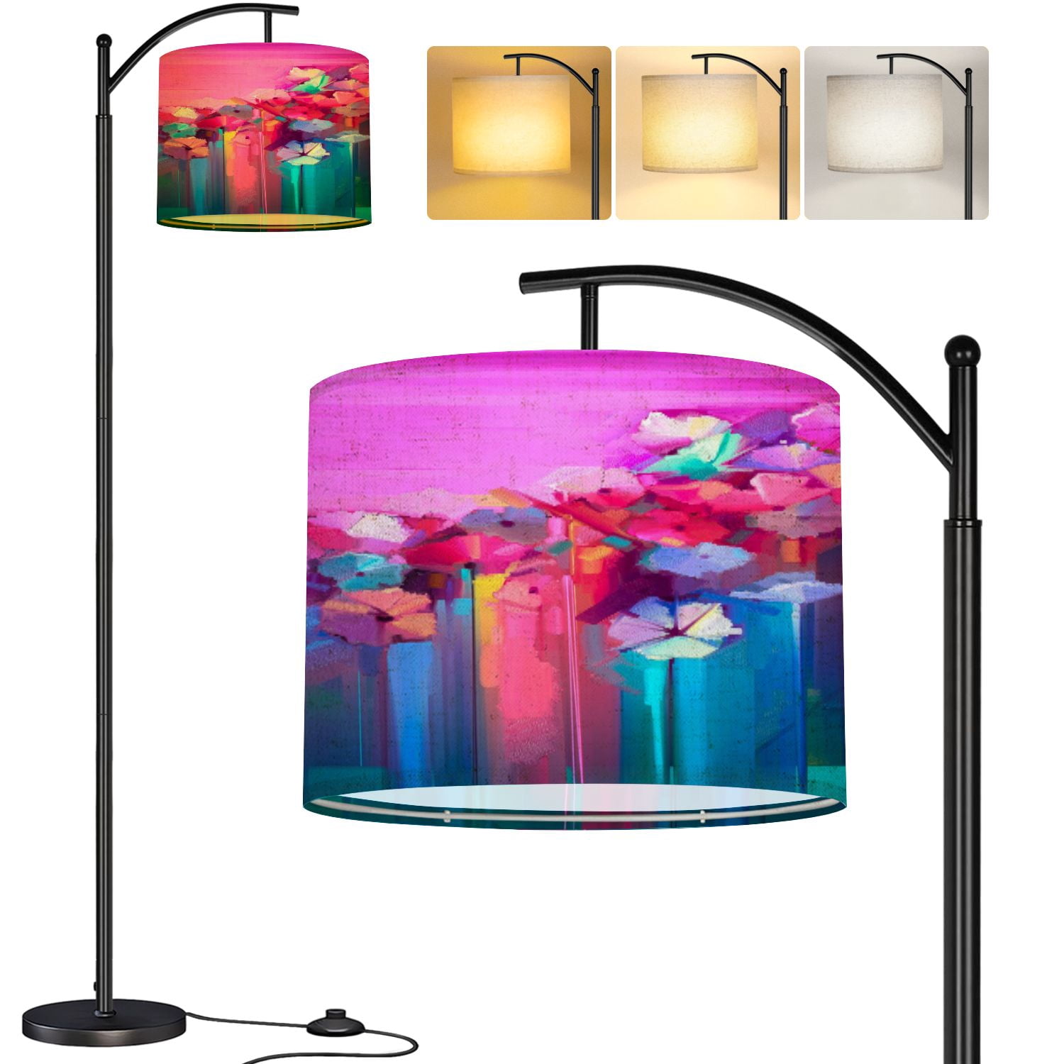 Arc Floor Lamp Abstract oil painting spring flower Colorful yellow red ...