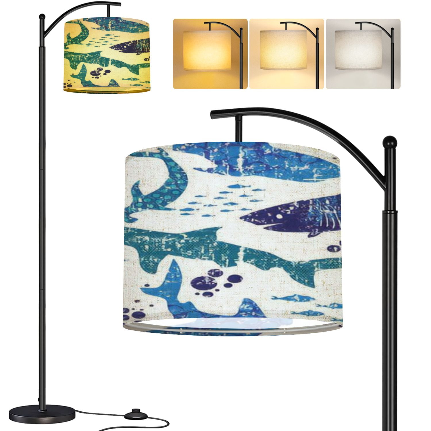 Arc Floor Lamp Abstract seamless pattern sharks silhouette Grunge ...