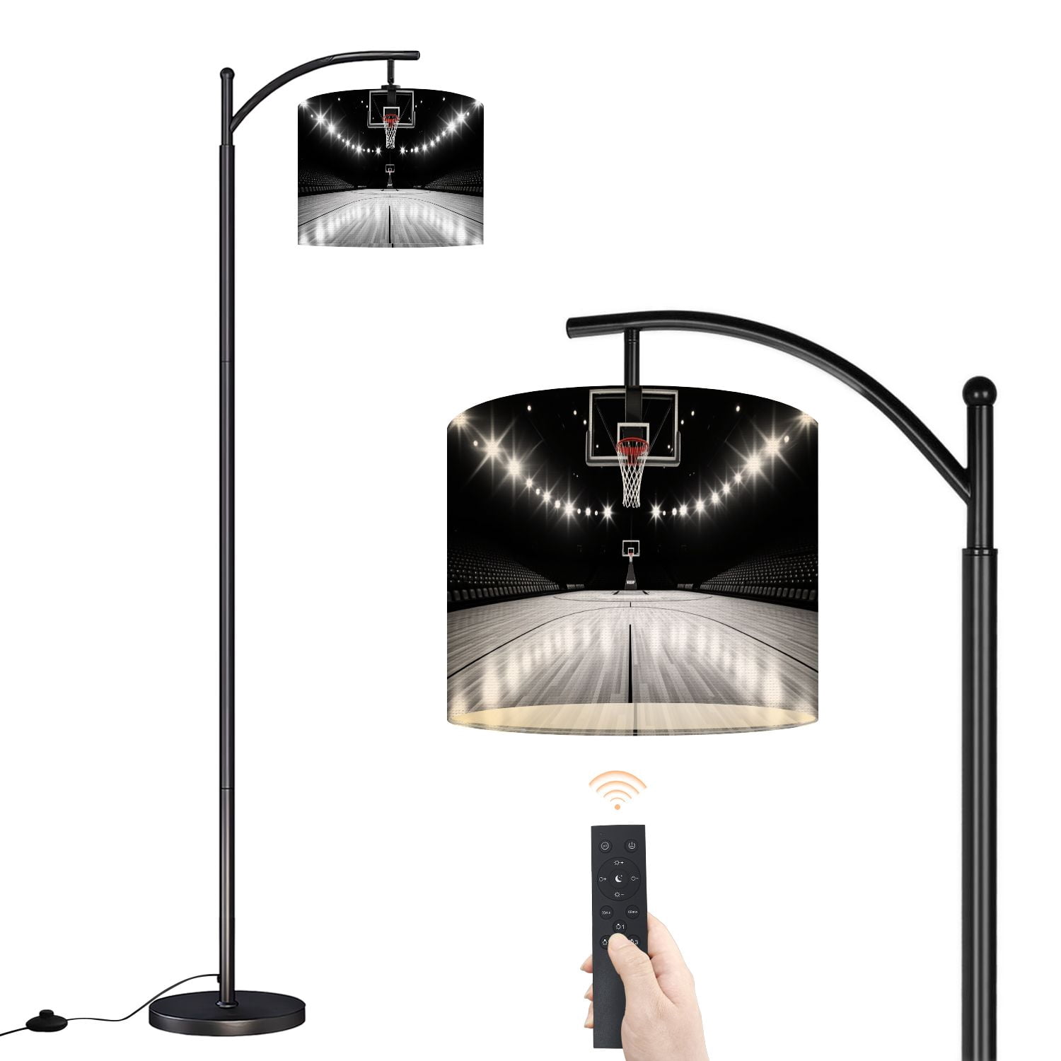 Arc Floor Lamp with Adjustable Lampshade Basketball Court Black White ...