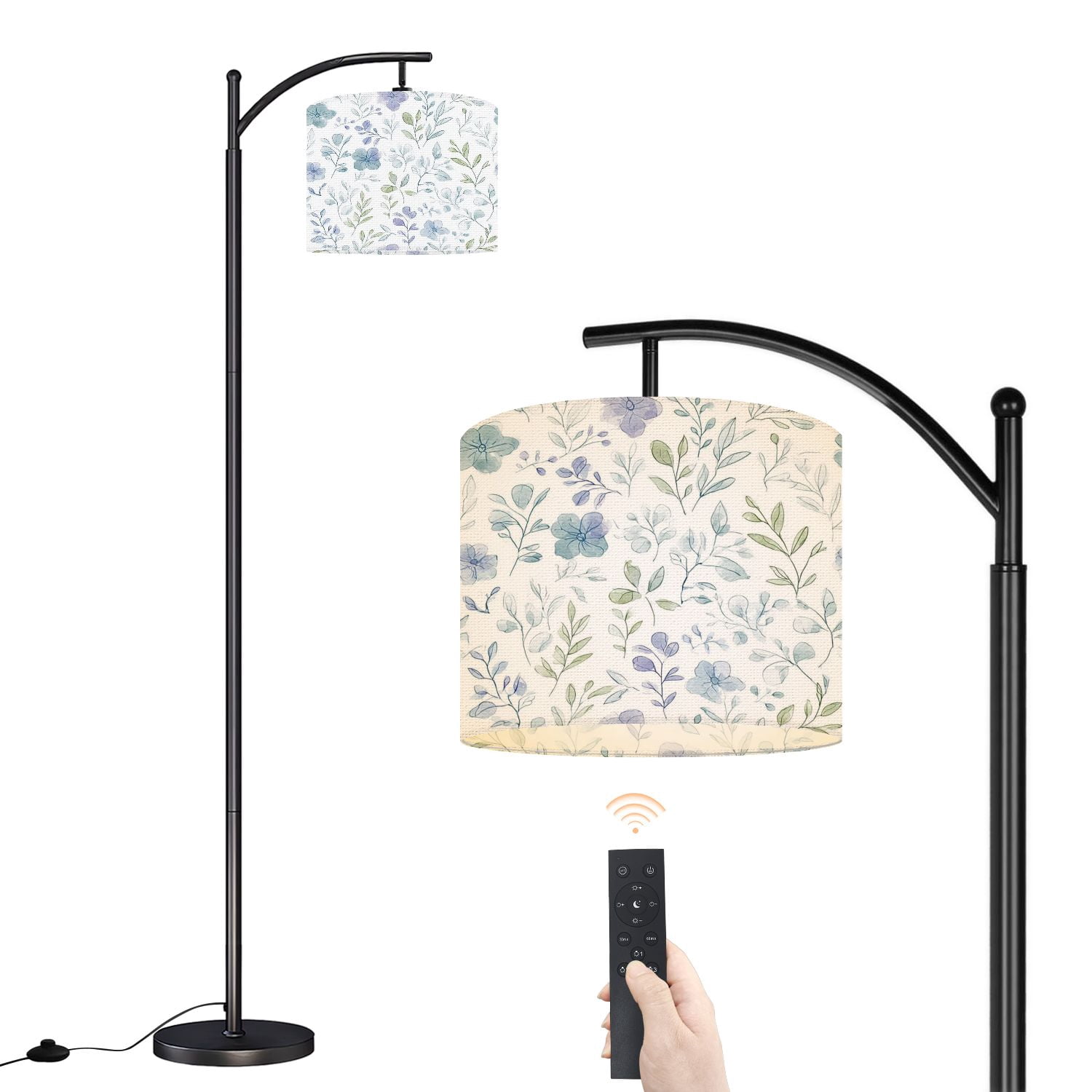 Arc Floor Lamp with Adjustable Lampshade Botanical Watercolor Floral ...