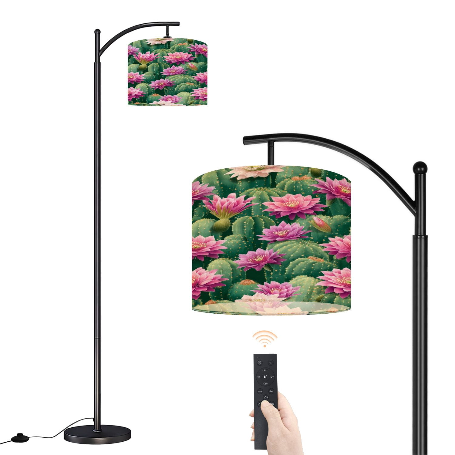 Arc Floor Lamp with Adjustable Lampshade Cactus Pink Lotus Flower ...