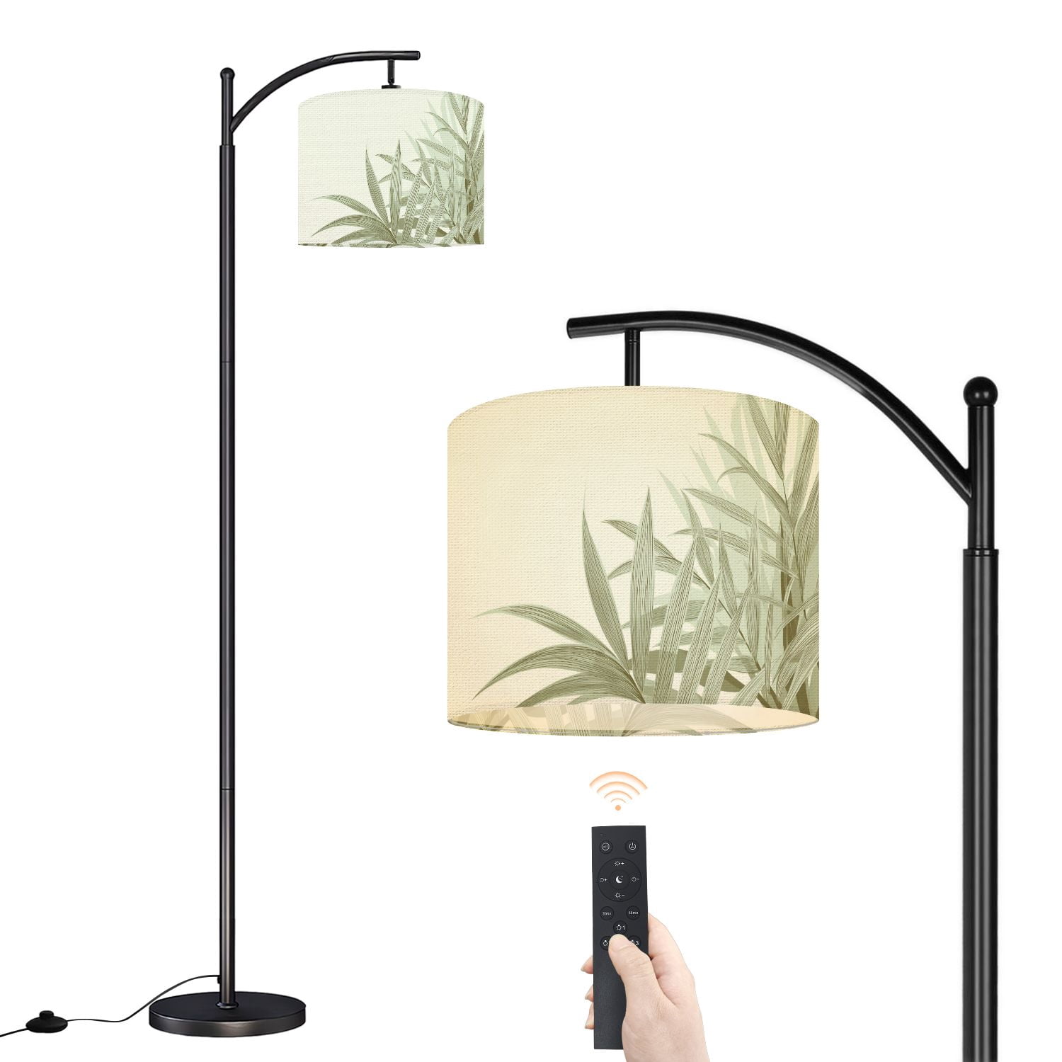 Arc Floor Lamp with Adjustable Lampshade Calm Meditative Palm Foliage ...