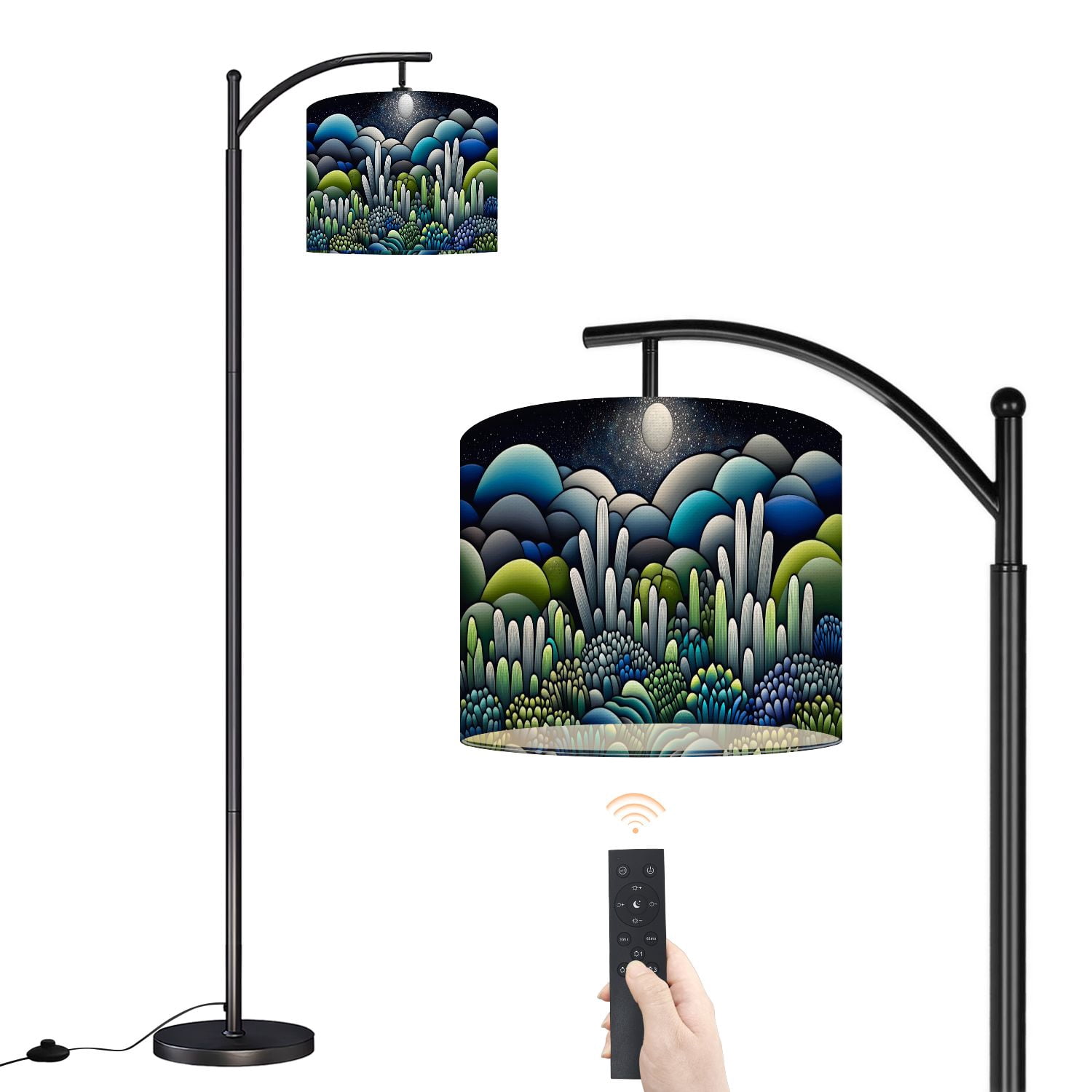Arc Floor Lamp with Adjustable Lampshade Celestial Cacti Stained Glass ...