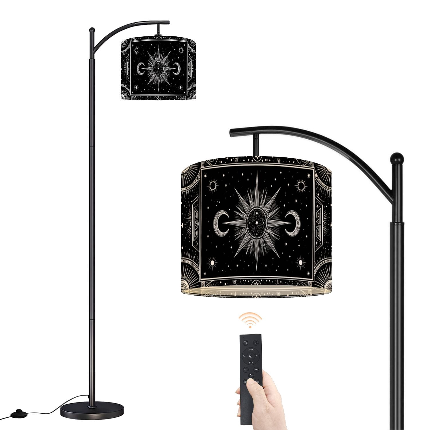 Arc Floor Lamp with Adjustable Lampshade Celestial Sun Moon Design ...