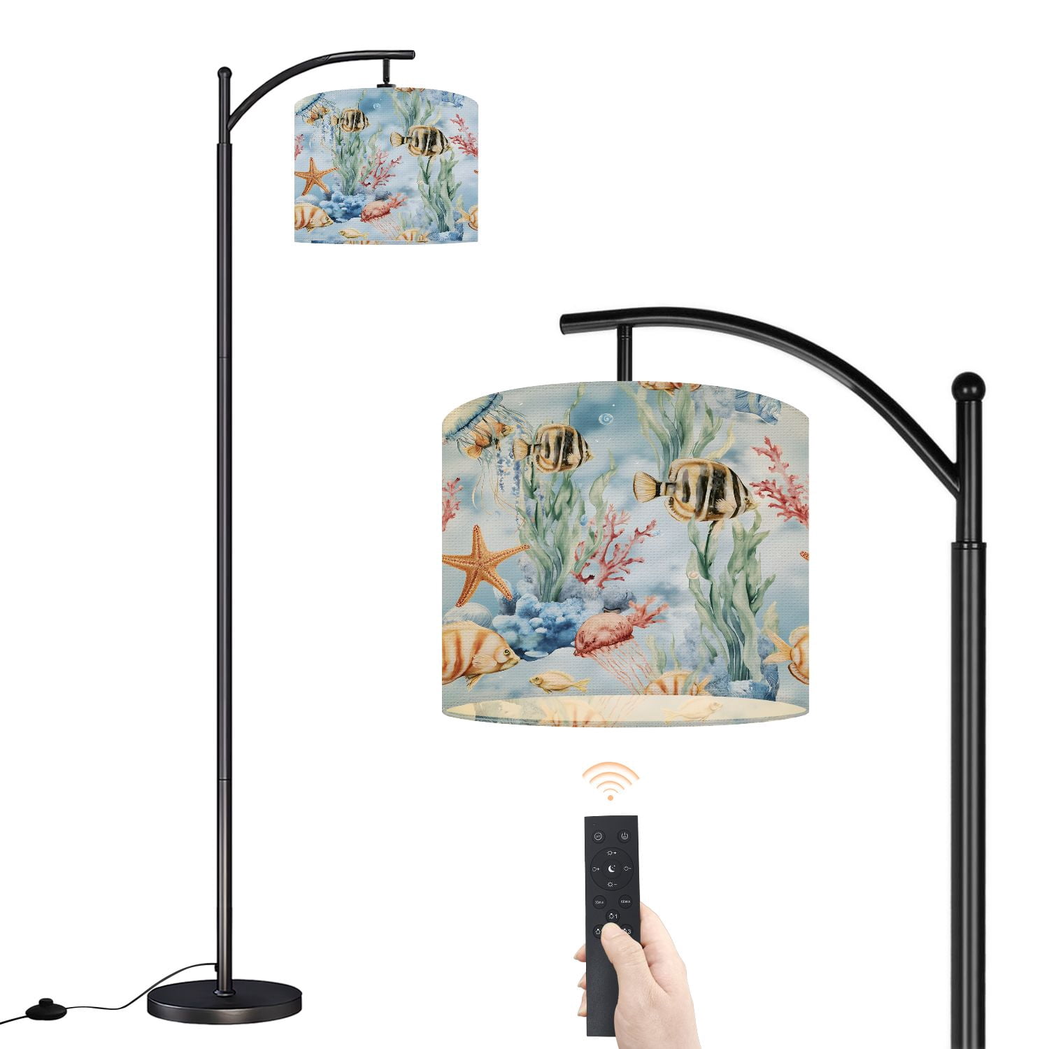 Arc Floor Lamp with Adjustable Lampshade Colorful Underwater Scene ...