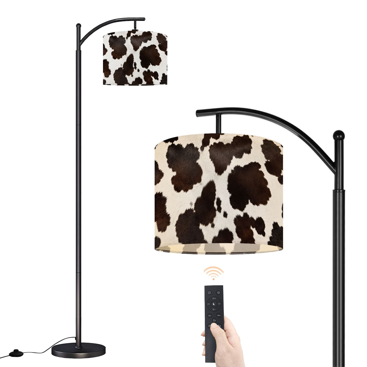 Arc Floor Lamp with Adjustable Lampshade Cow skin seamless Print animal ...