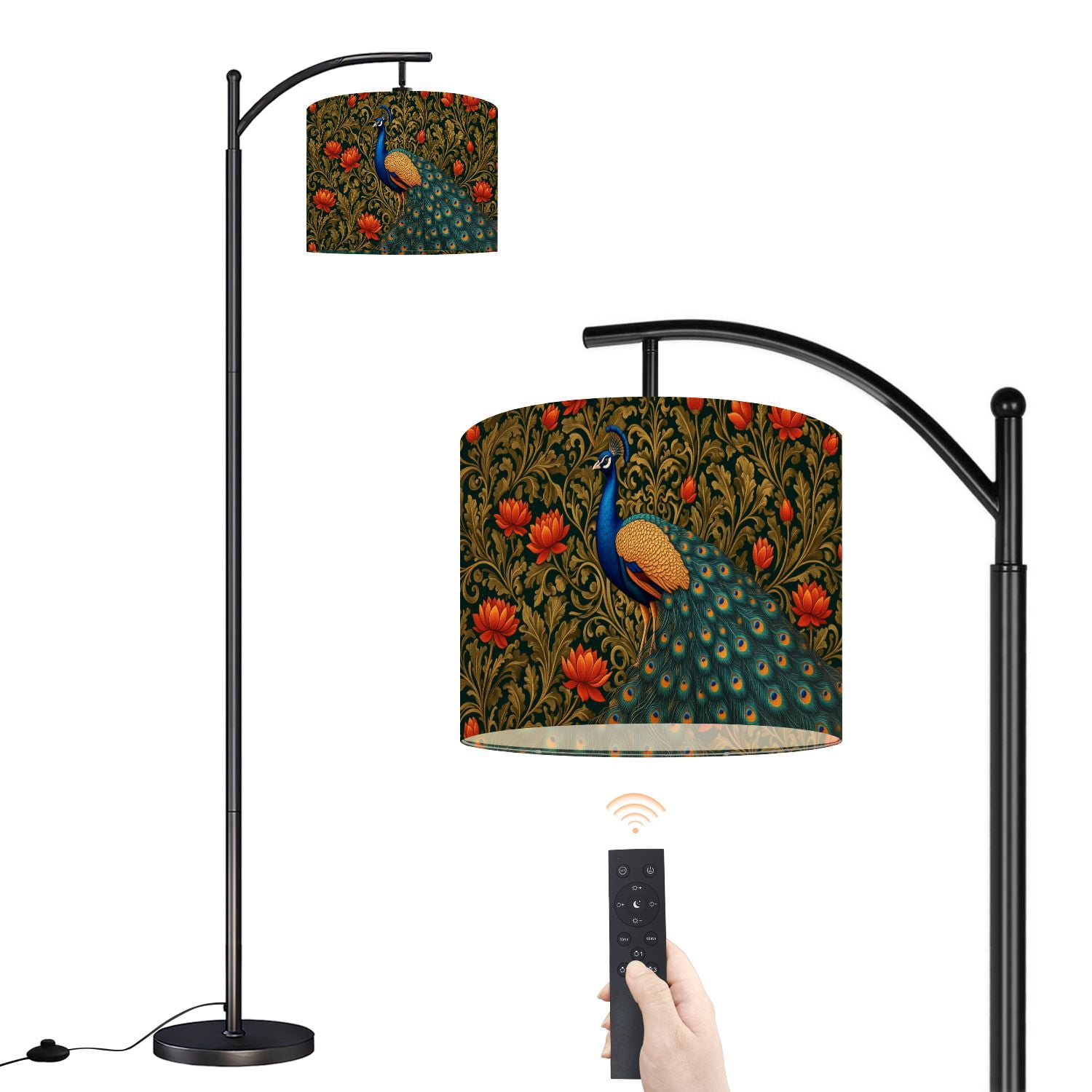 Arc Floor Lamp with Adjustable Lampshade Elegant Peacock Vibrant Blue ...