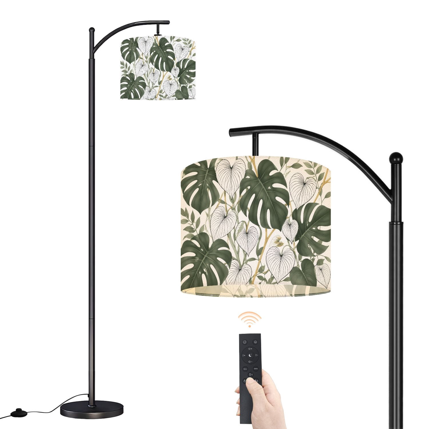 Arc Floor Lamp with Adjustable Lampshade Floral seamless green black ...