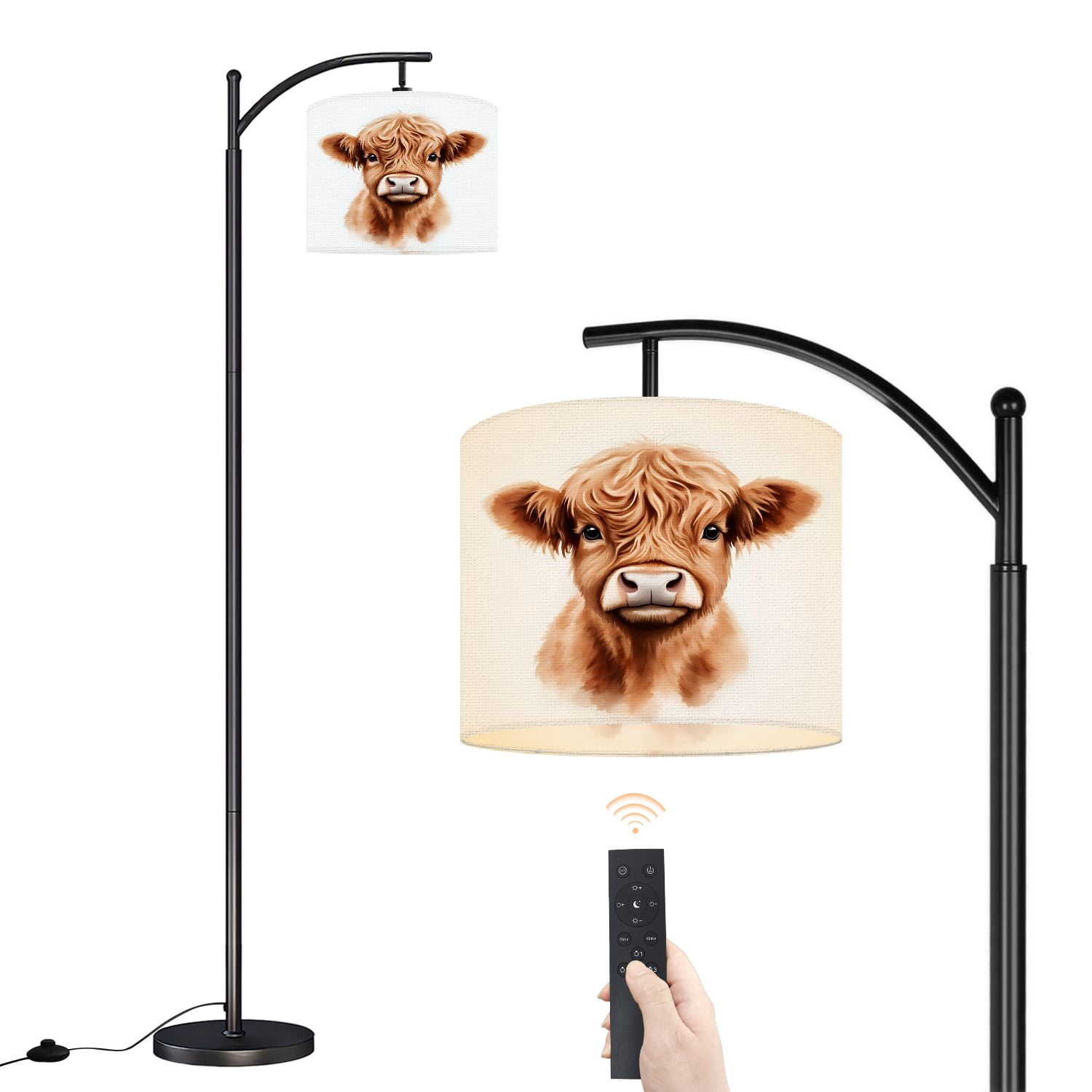 Arc Floor Lamp with Adjustable Lampshade Highland Cow Baby Brown ...