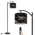 Arc Floor Lamp with Adjustable Lampshade Intricate Black White Dragon ...