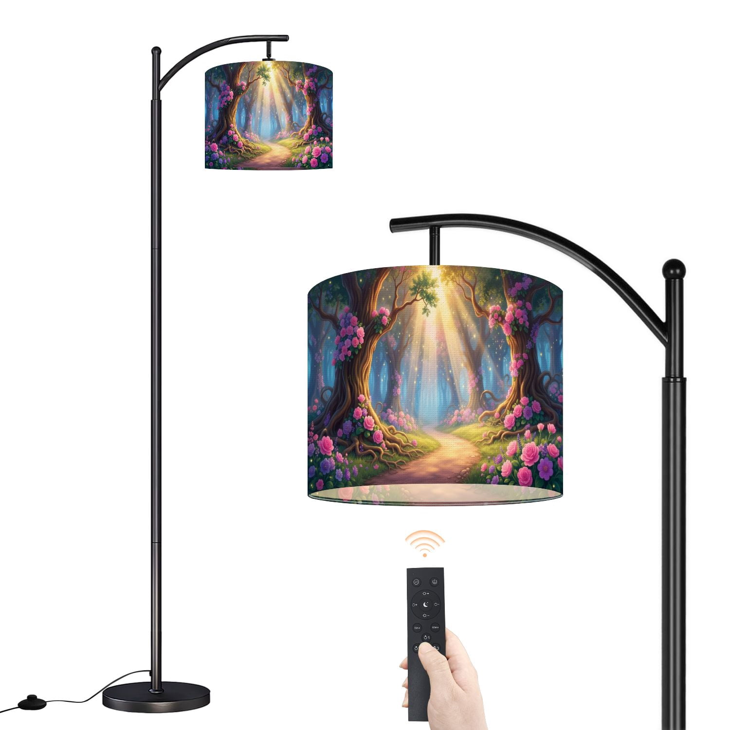 Arc Floor Lamp with Adjustable Lampshade Magical Forest Pathway ...