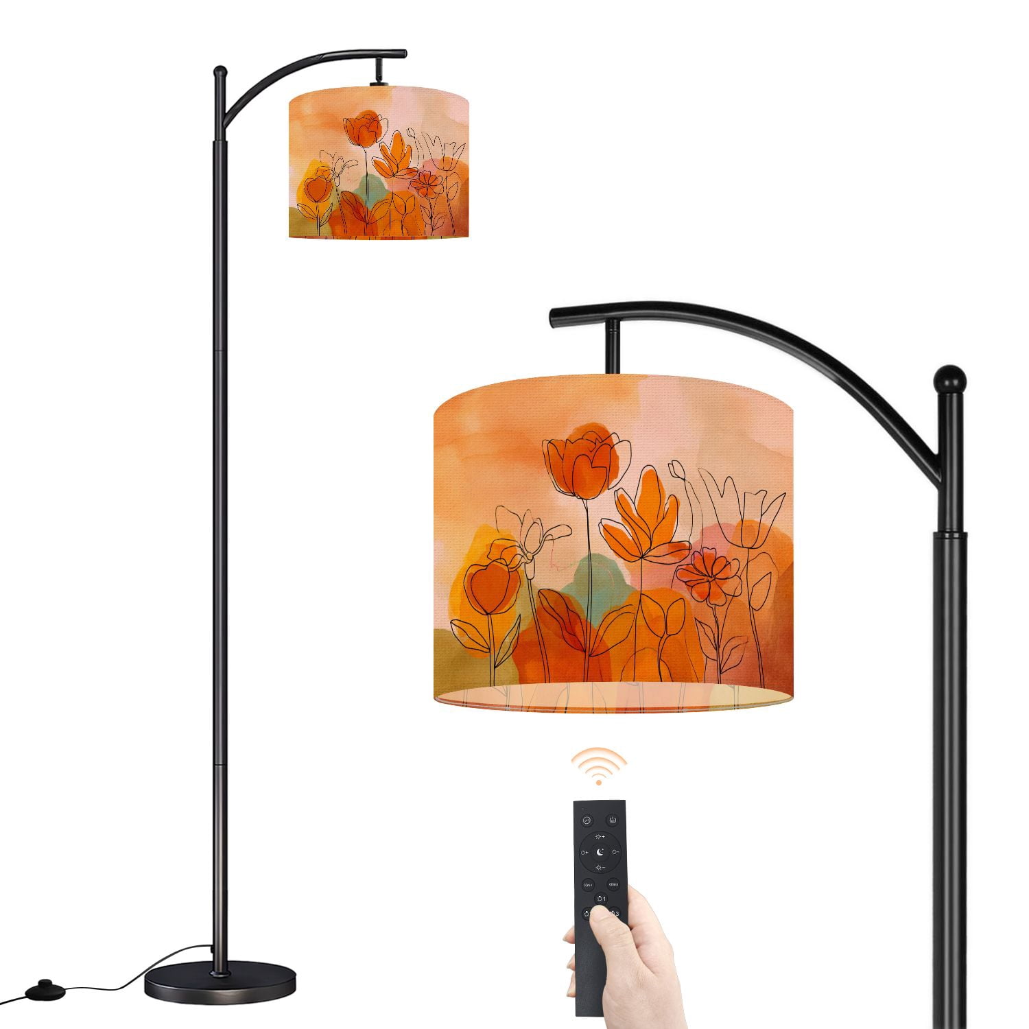 Arc Floor Lamp with Adjustable Lampshade Modern Floral Line Art ...
