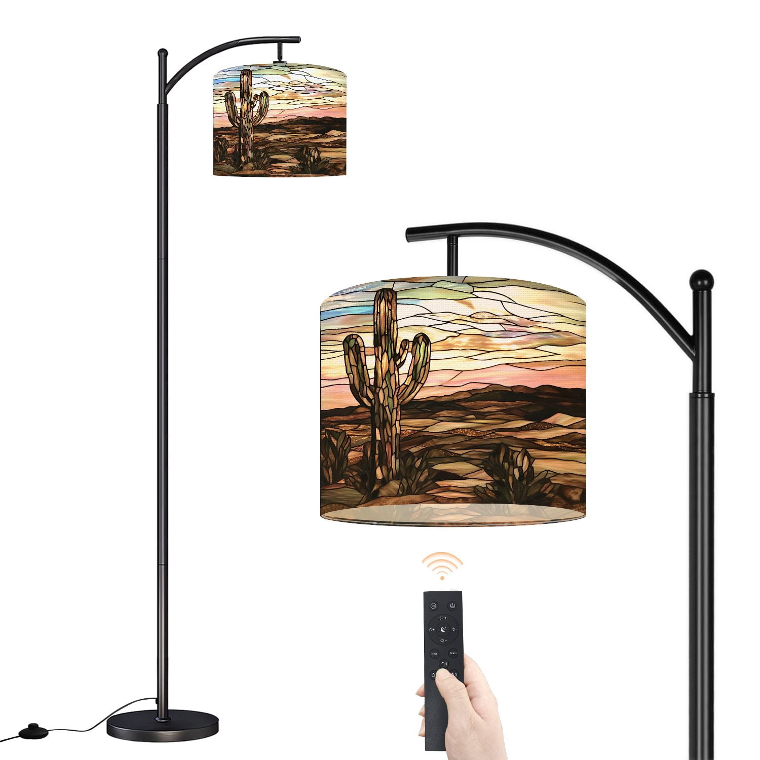 Arc Floor Lamp with Adjustable Lampshade Mosaic Stained Glass Art ...