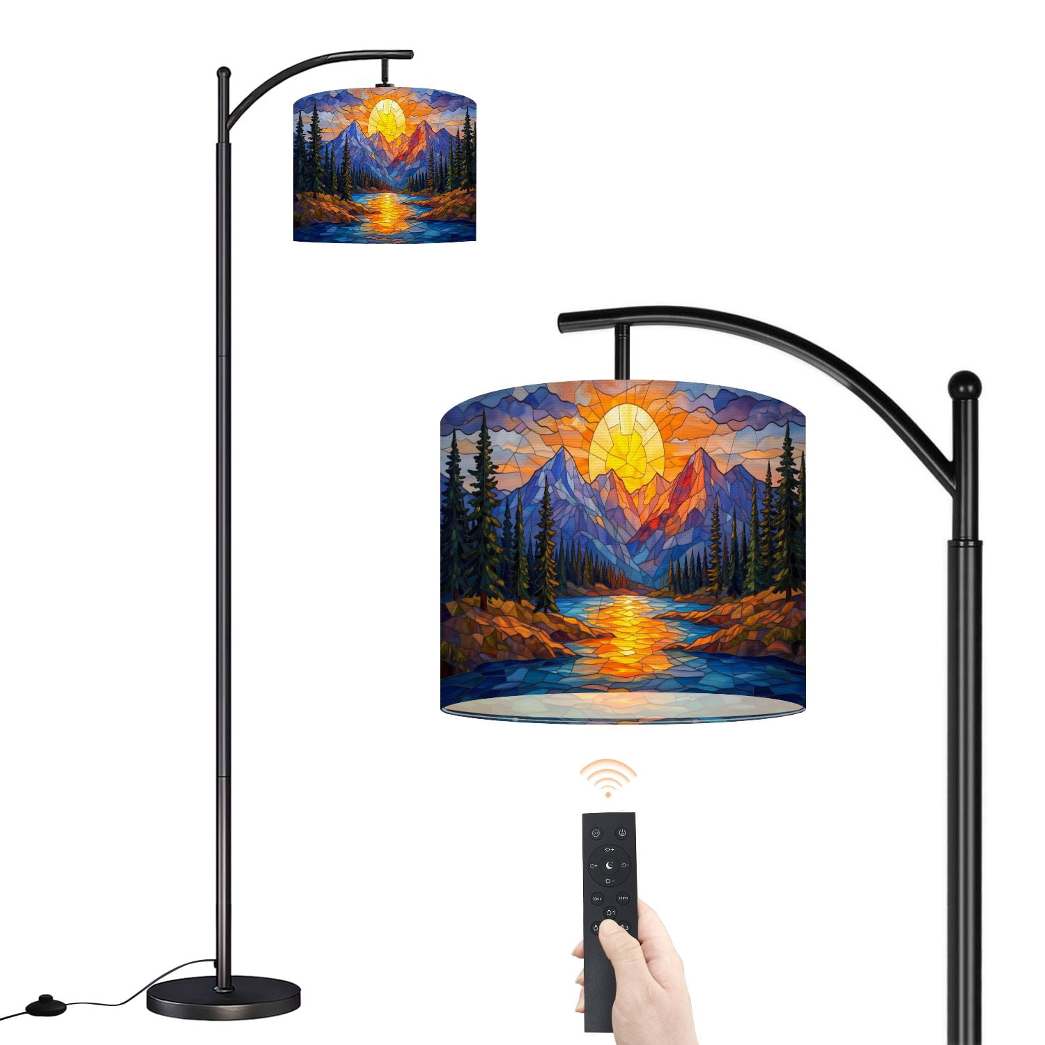 Arc Floor Lamp with Adjustable Lampshade Mountain Lake Sunset Pine ...