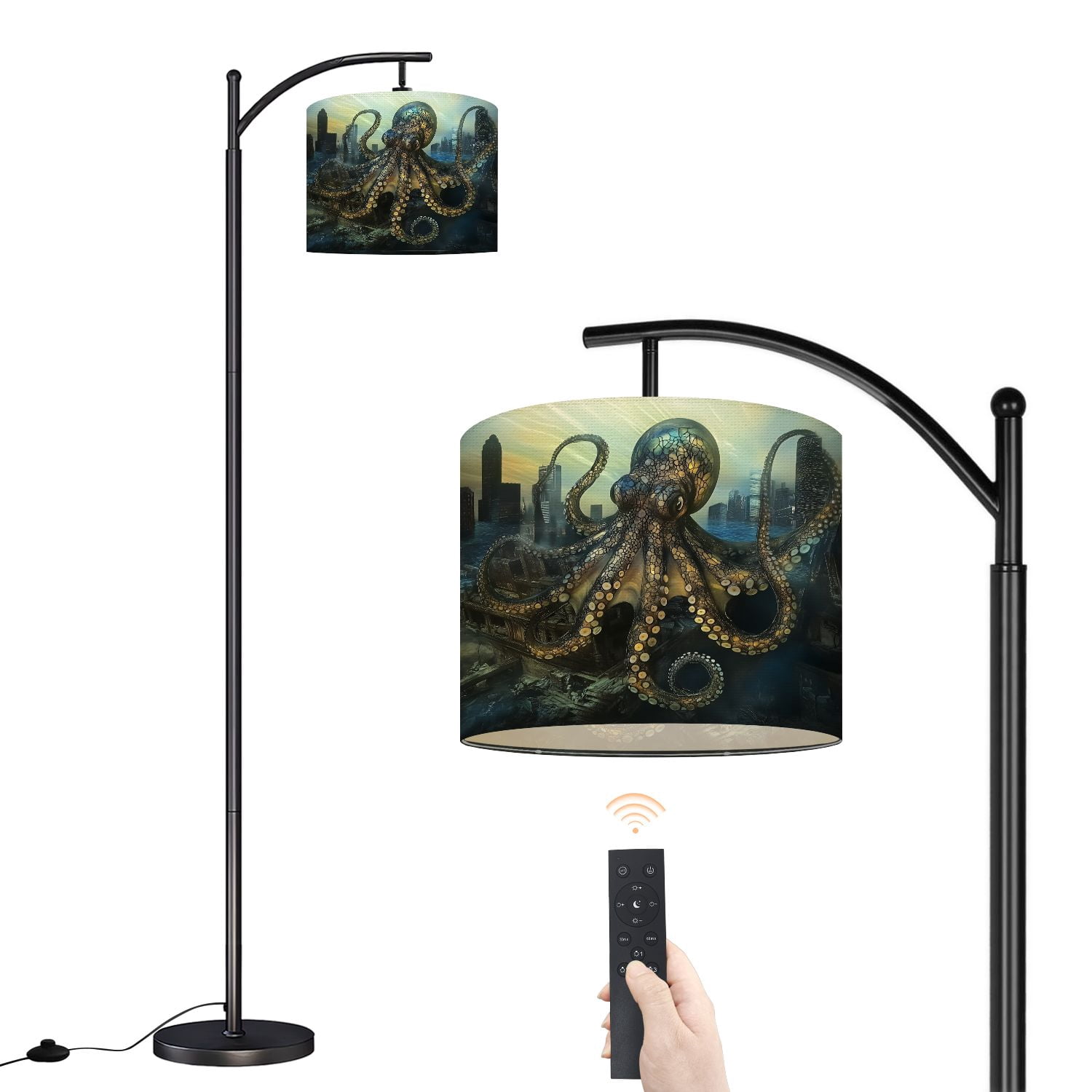 Arc Floor Lamp with Adjustable Lampshade Mythical Sea Creatures Stained ...