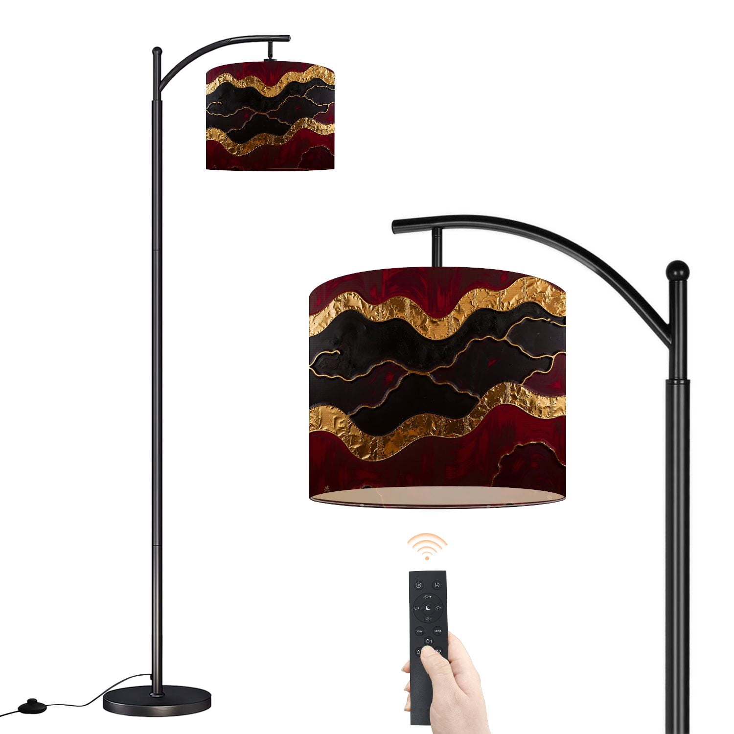 Arc Floor Lamp with Adjustable Lampshade Red Abstract Marble Burgundy ...