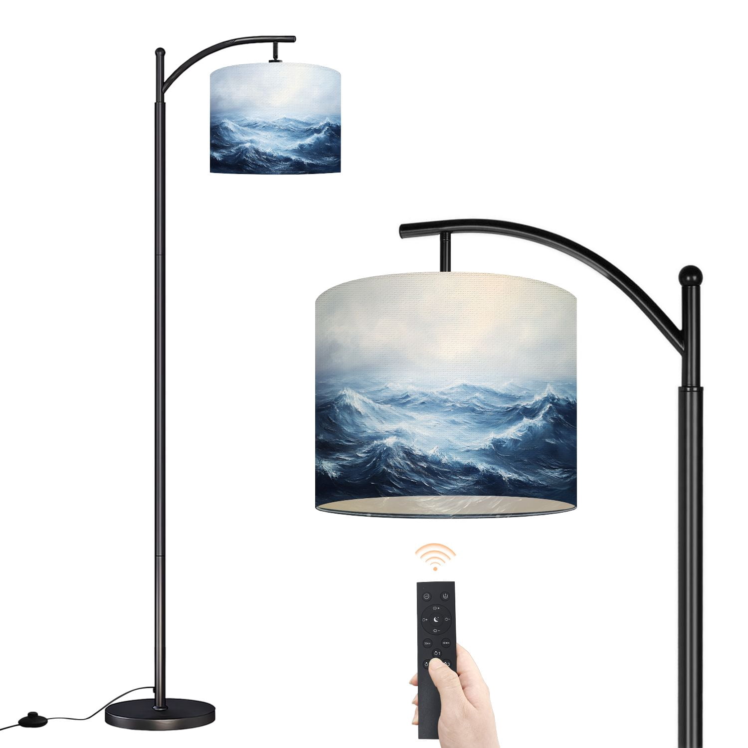 Arc Floor Lamp with Adjustable Lampshade Sea Stormy Waves Ocean Surface ...