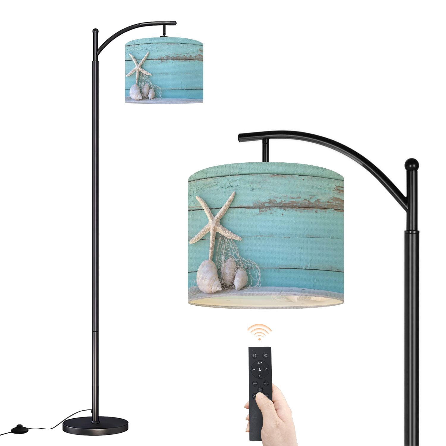 Arc Floor Lamp with Adjustable Lampshade Starfish Shell Teal Beach ...