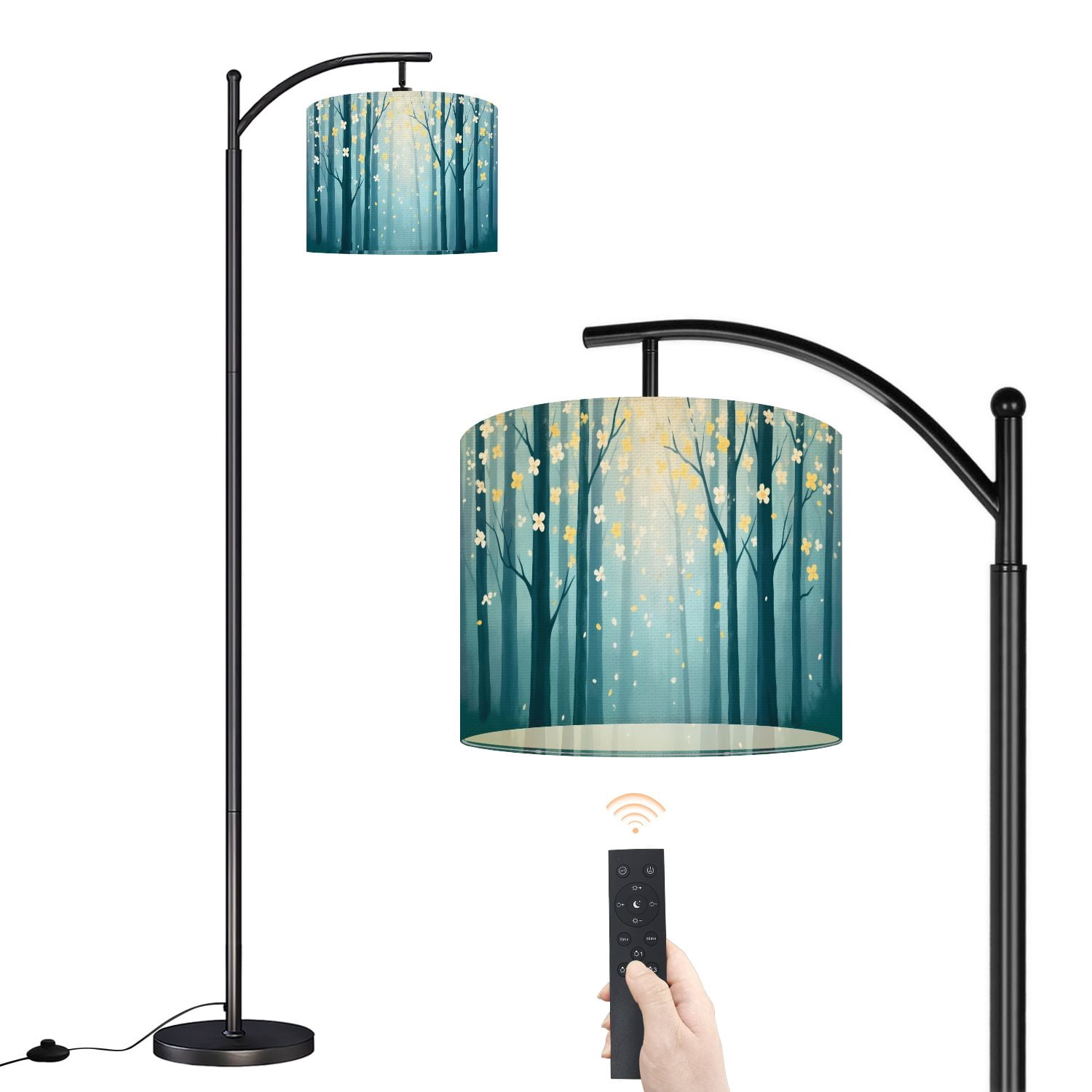 Arc Floor Lamp with Adjustable Lampshade Teal Landscape Blue Forest ...