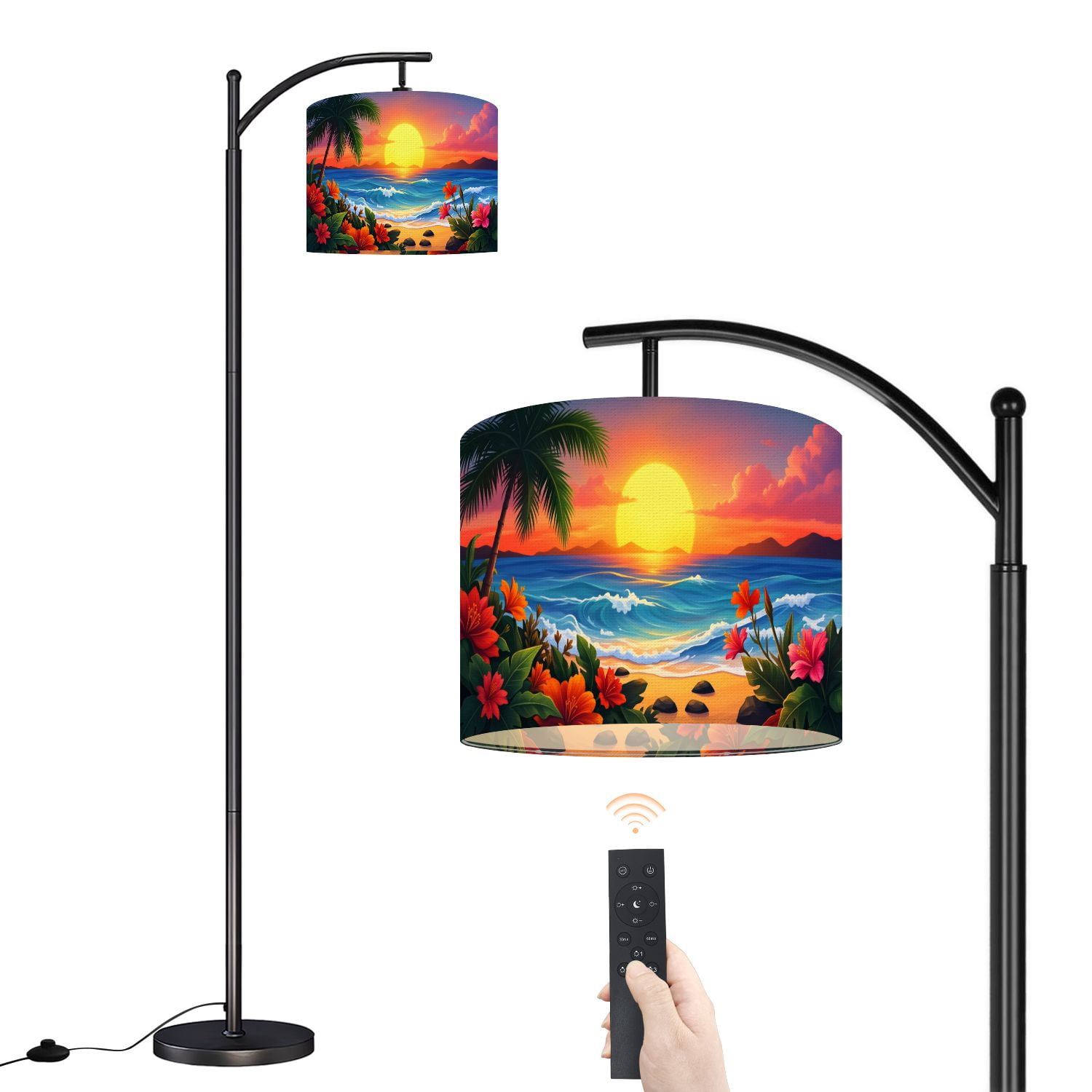 Arc Floor Lamp with Adjustable Lampshade Tropical Sunset Beach Vibrant ...