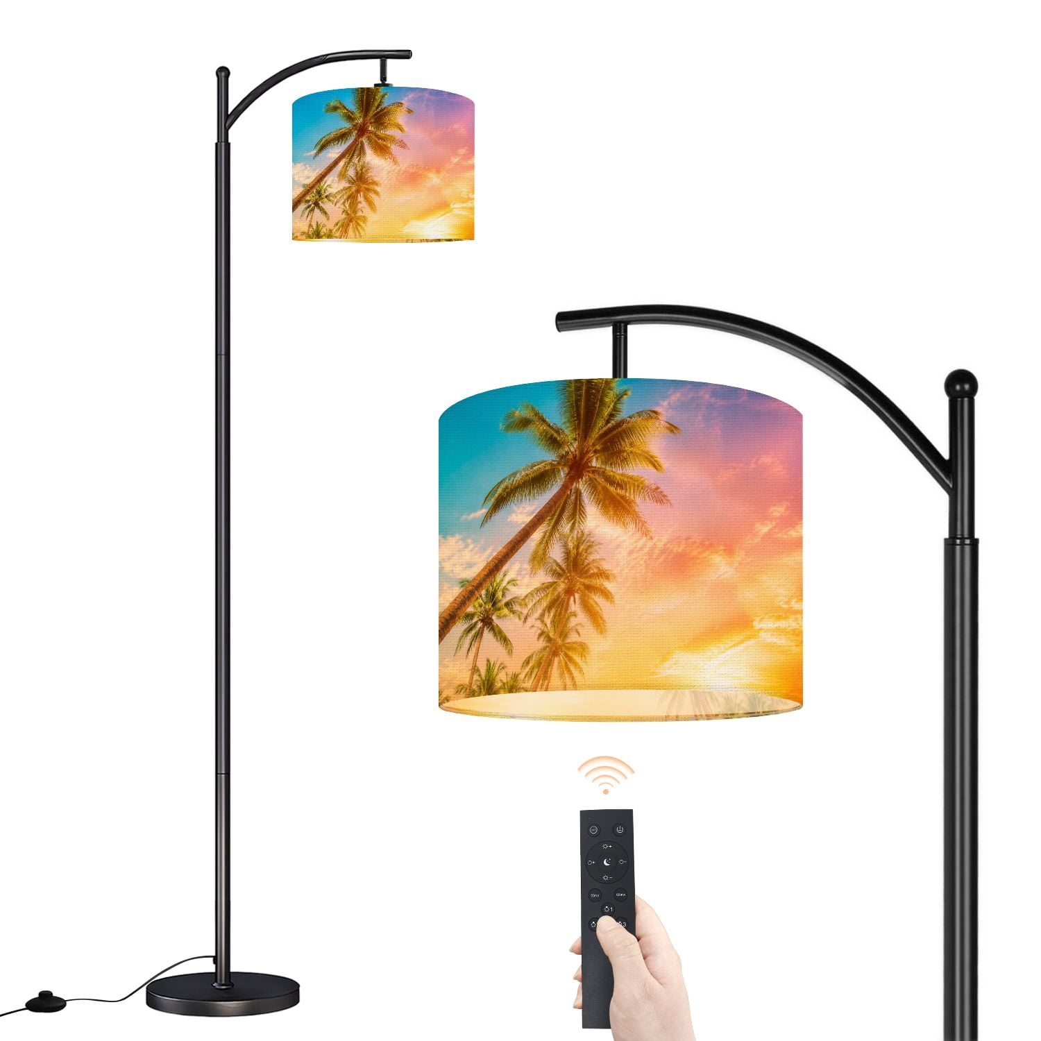 Arc Floor Lamp with Adjustable Lampshade Tropical palm tree colorful ...