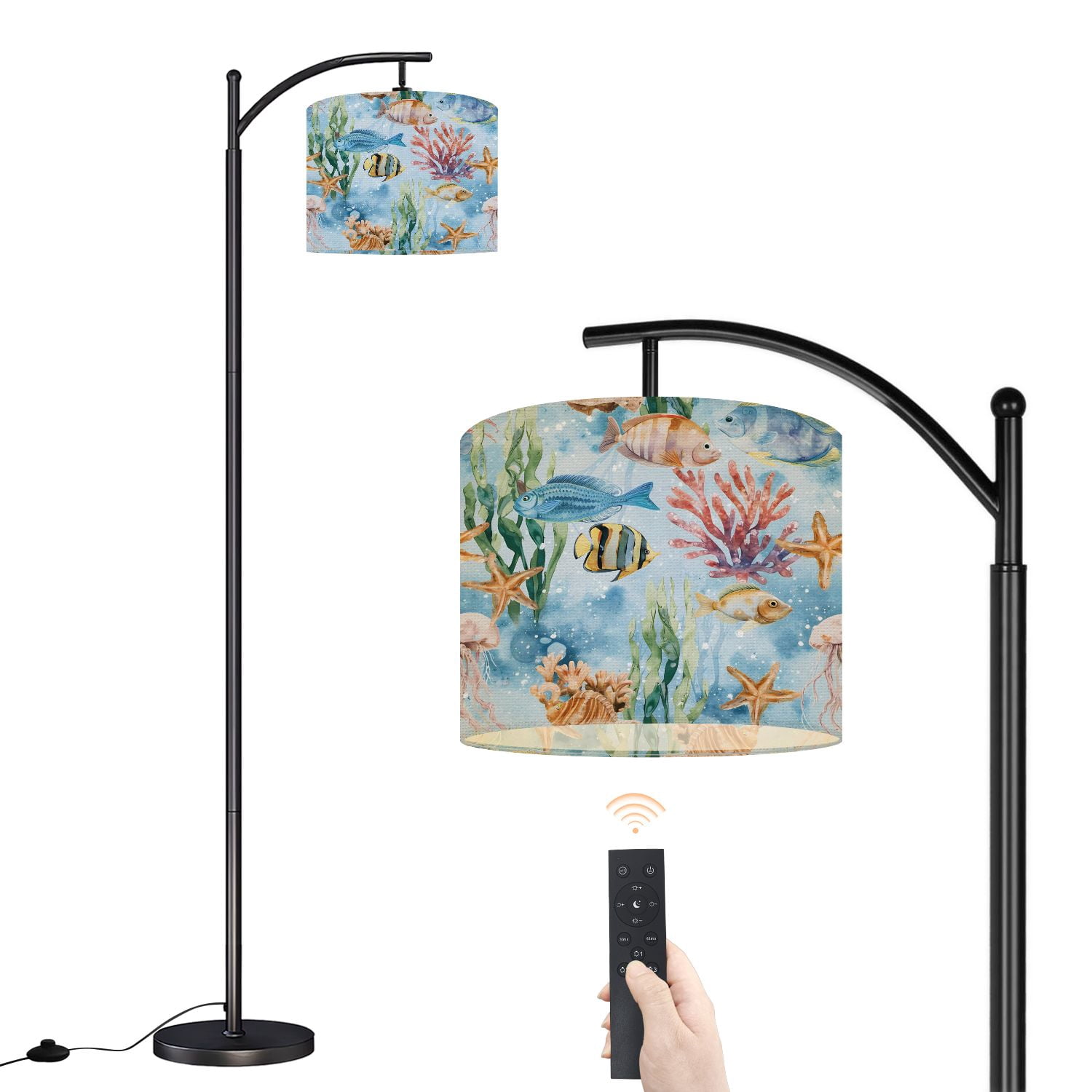 Arc Floor Lamp with Adjustable Lampshade Underwater Coral Reef Colorful ...