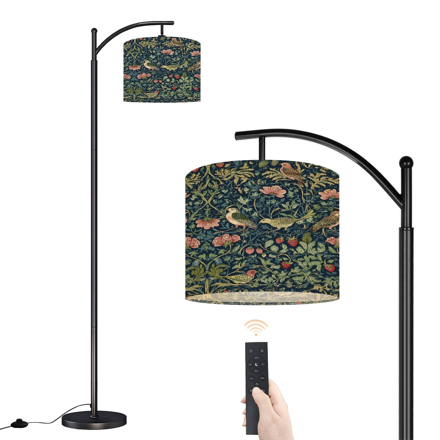 Arc Floor Lamp with Adjustable Lampshade Vintage Botanical Birds ...
