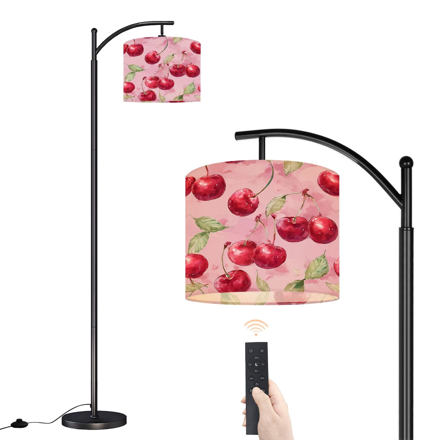 Arc Floor Lamp with Adjustable Lampshade Watercolor Cherry Pink ...