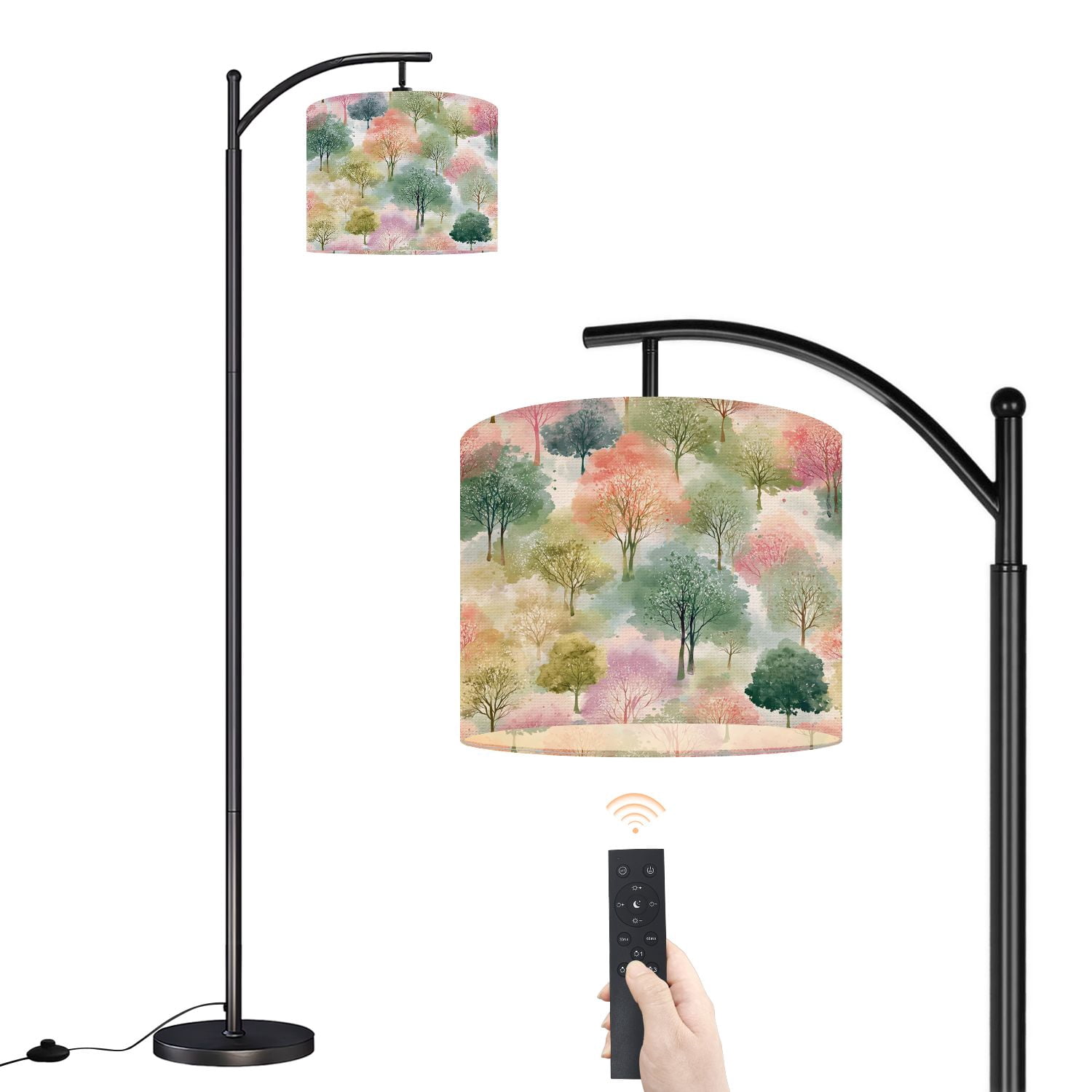 Arc Floor Lamp with Adjustable Lampshade Watercolor Tree Soft Pastel ...