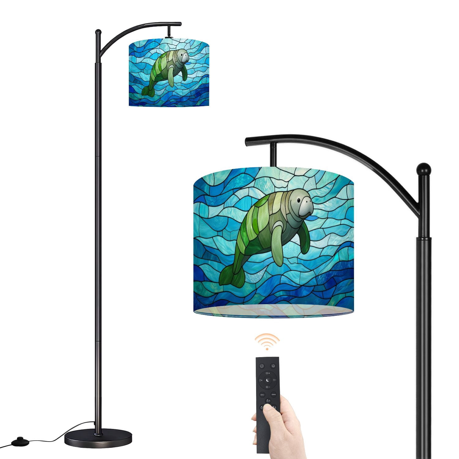 Arc Floor Lamp with Adjustable Lampshade Whimsical Manatee Stained ...