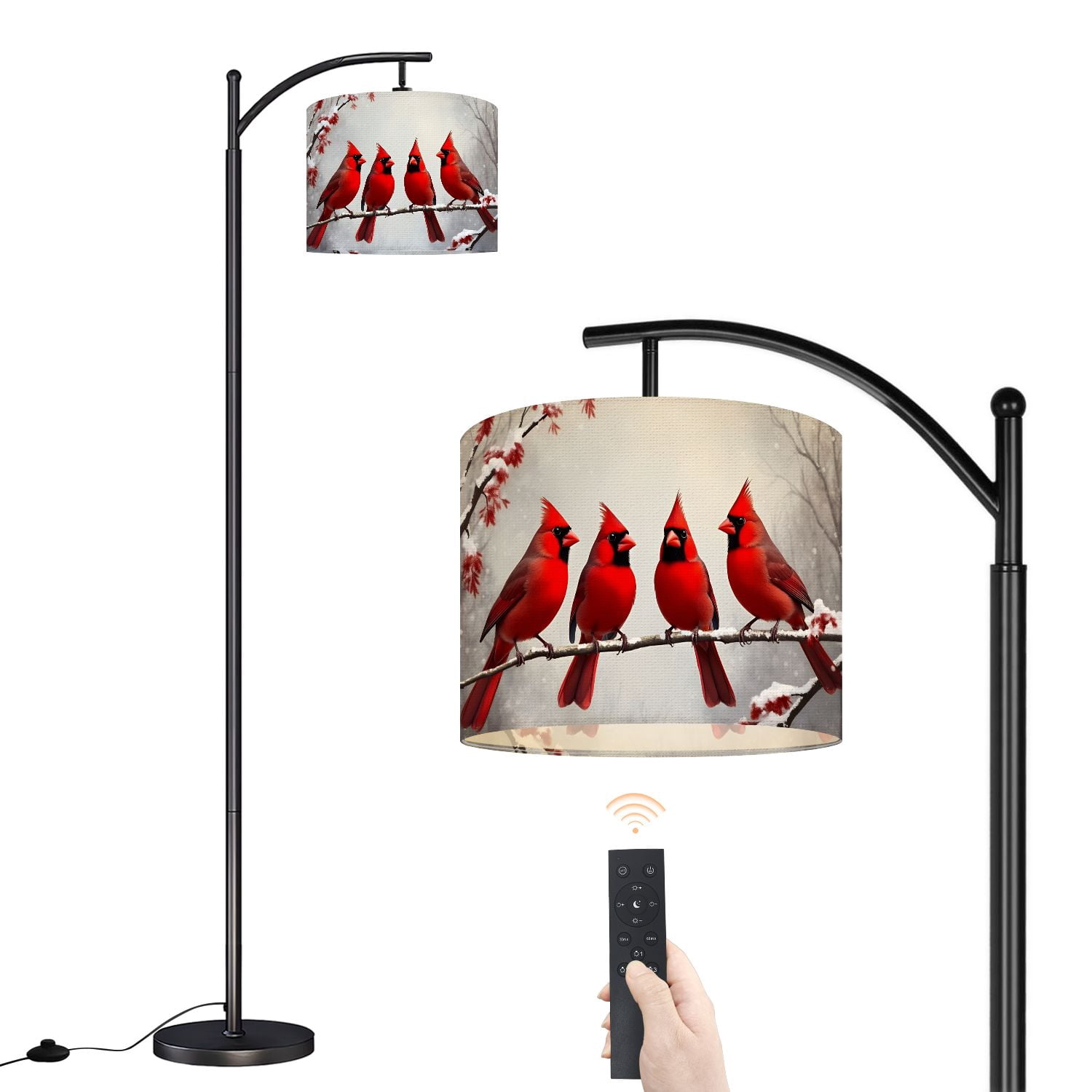 Arc Floor Lamp with Adjustable Lampshade Winter Crimson Scene Cardinal ...