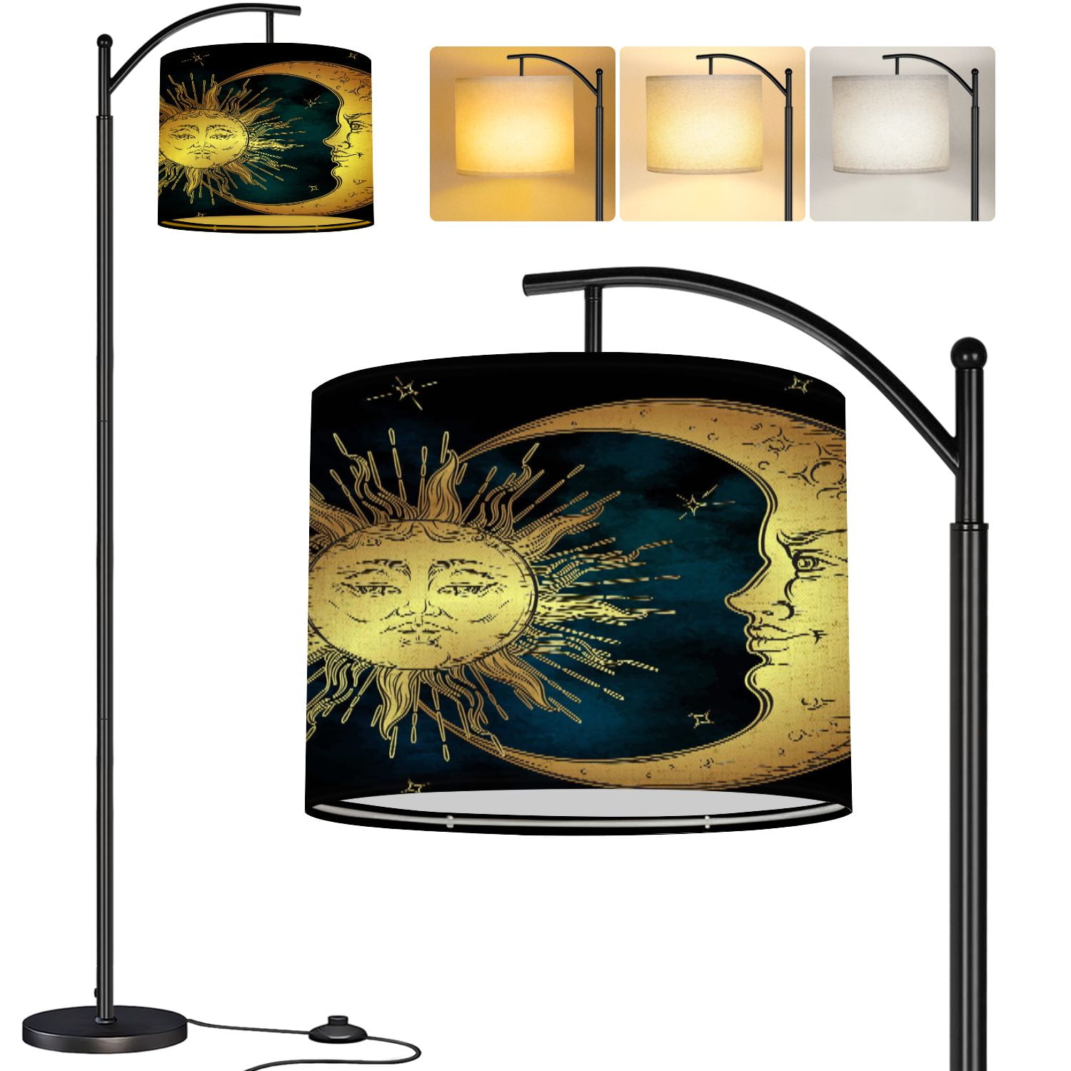 Arc Floor Lamp Antique style drawn golden sun crescent stars Tall ...