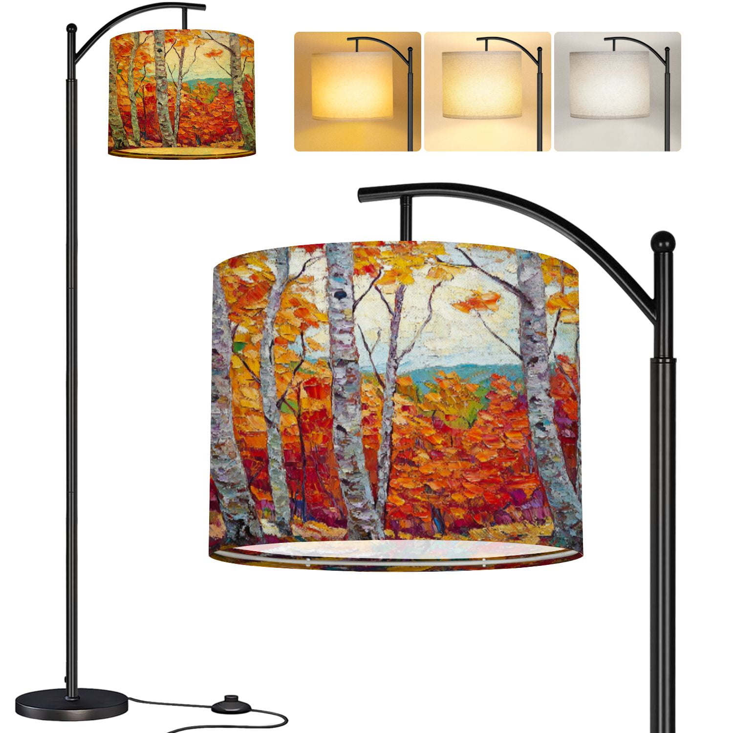 Arc Floor Lamp Autumn Birch Trees Abstract Leaves Colorful Forest Path ...