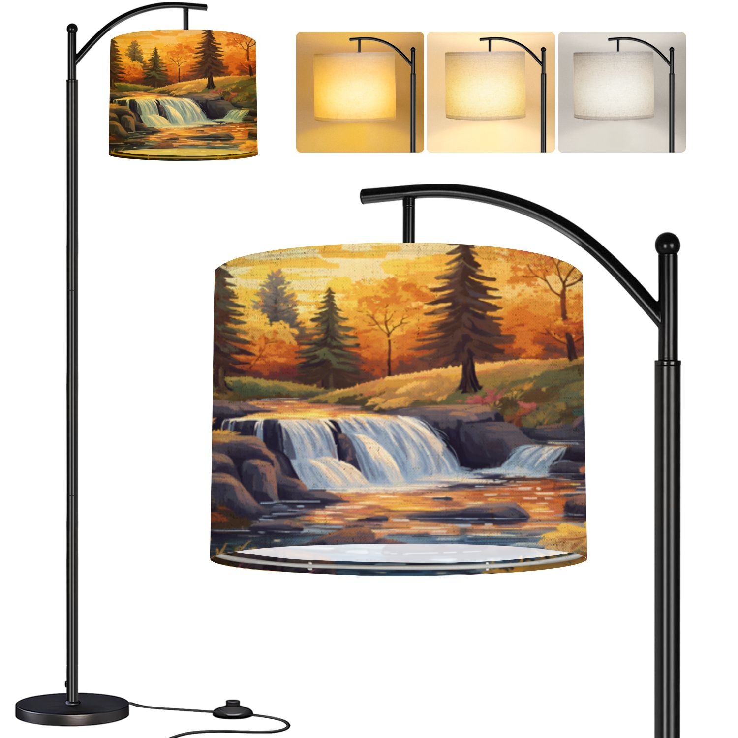 Arc Floor Lamp Autumn Yellow Orange Forest Sunset Trees River Fall Leaf ...