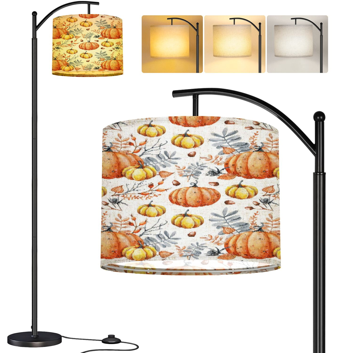 Arc Floor Lamp Autumn bouquet pumpkins sunflower berries fallen leaves ...