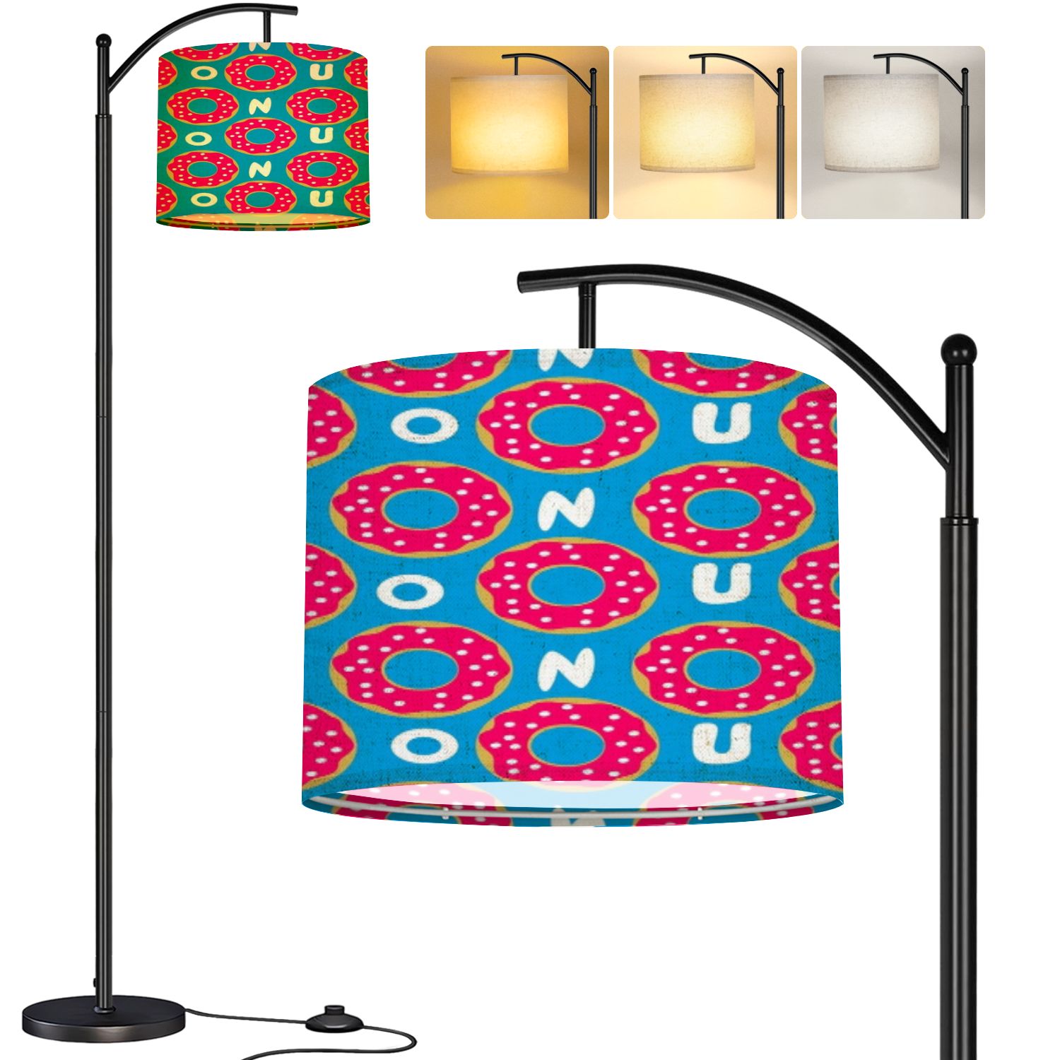 Arc Floor Lamp BRIGHT STRAWBERRY DONUTS SEAMLESS PATTERN Tall Modern ...