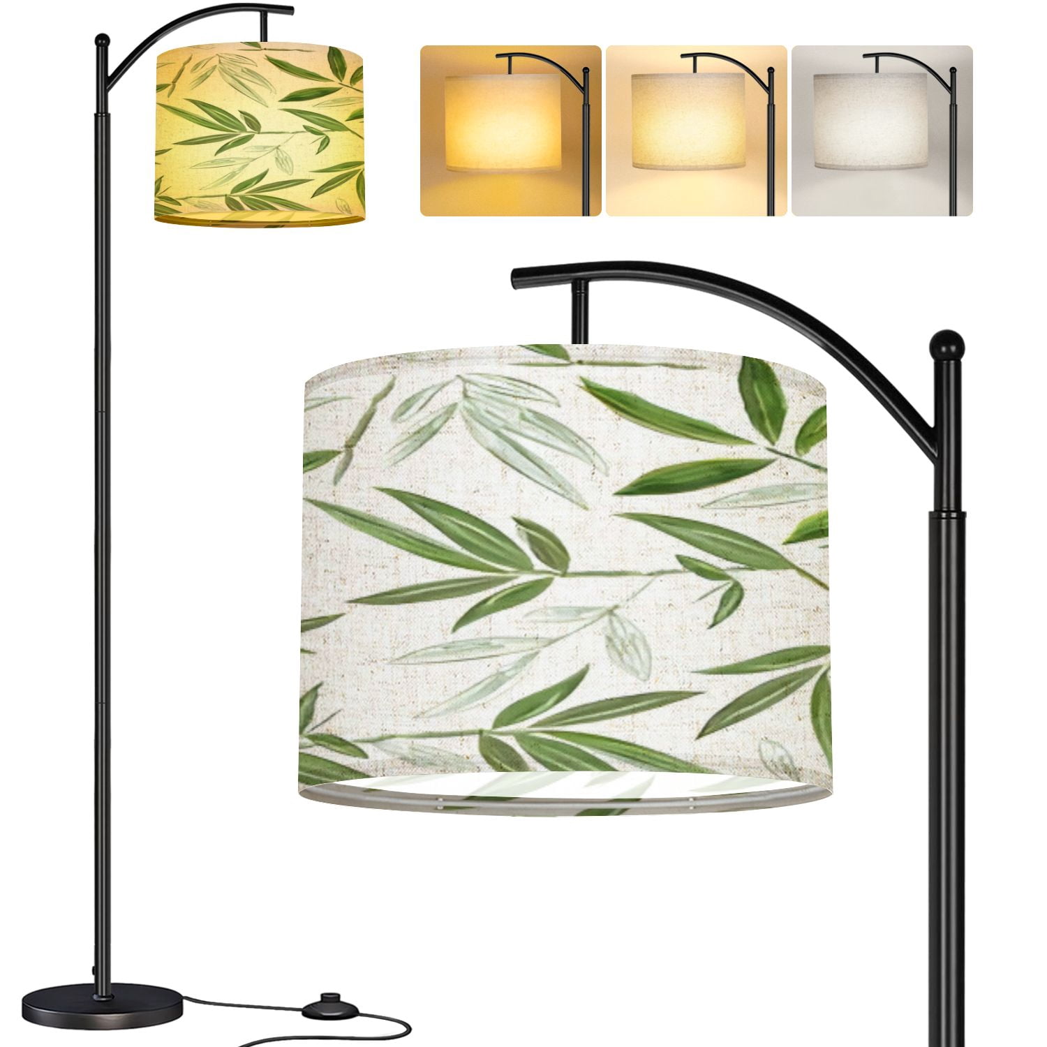 Arc Floor Lamp Bamboo seamless watercolor pattern Green white Floral ...