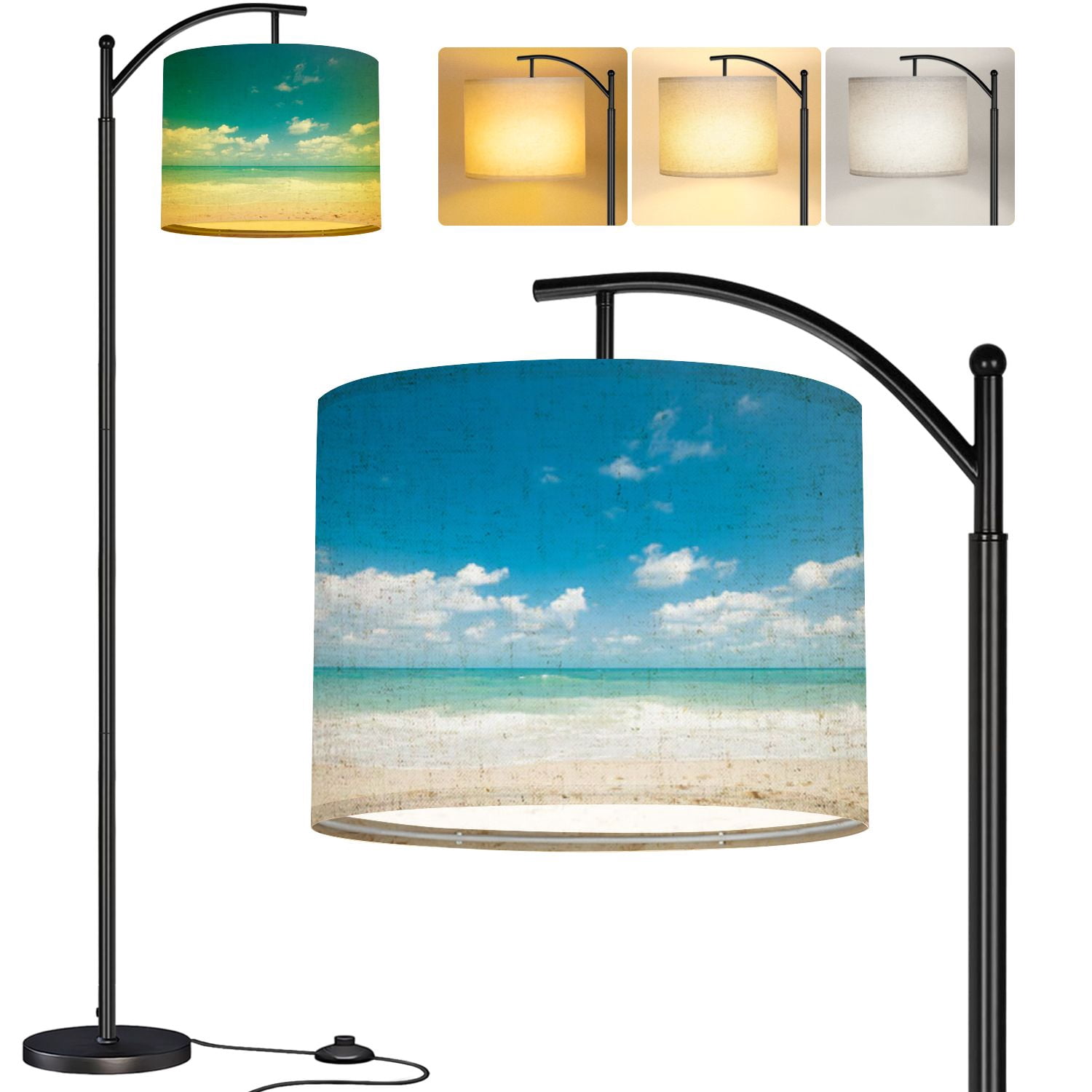 Arc Floor Lamp Beach Tall Modern Standing Lamp LED Adjustable Linen ...