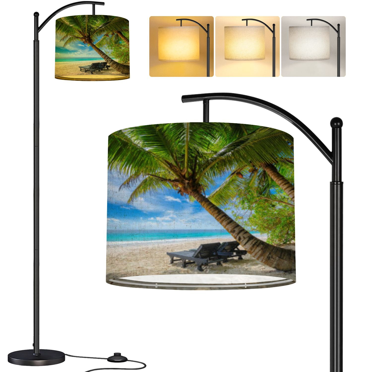 Arc Floor Lamp Beach chairs sandy beach palm turquoise sea Tall Modern ...