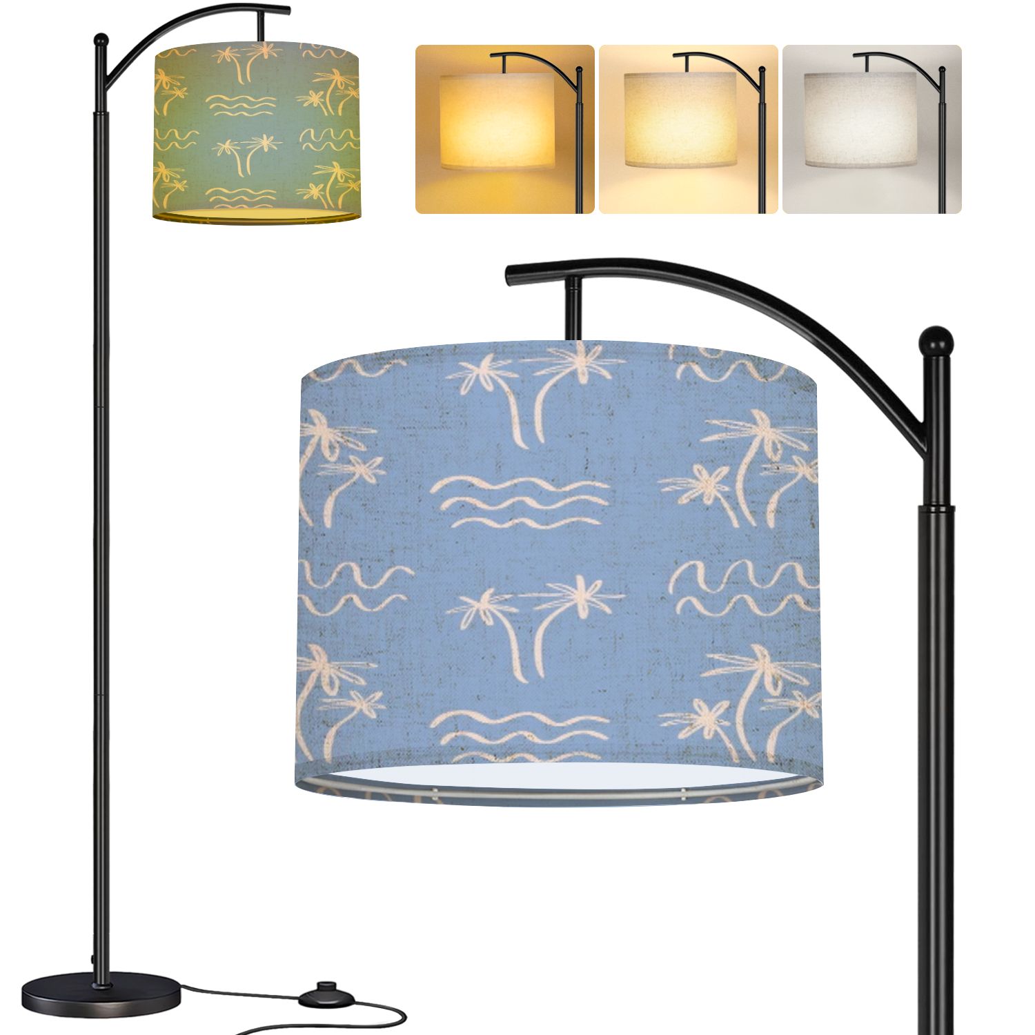 Arc Floor Lamp Beach simple boho seamless Palm tree ocean waves repeat ...