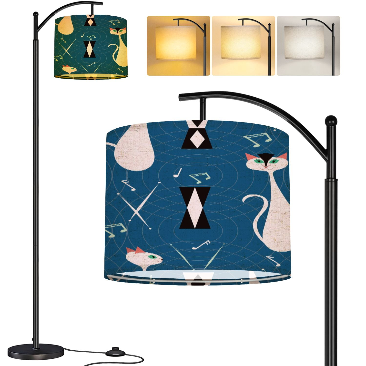 Arc Floor Lamp Beatnik 1950s musical cats seamless pattern dark blue ...