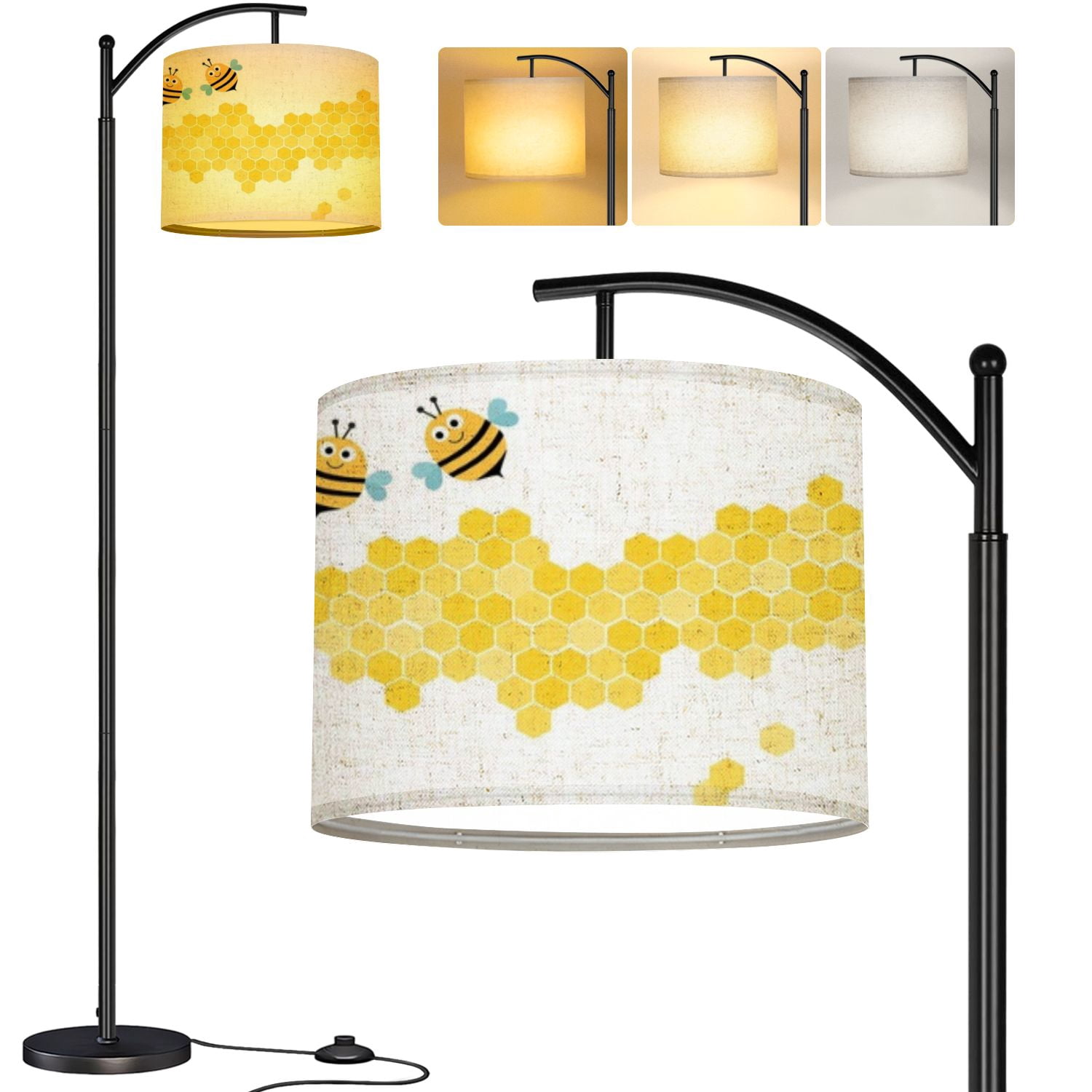 Arc Floor Lamp Beehive honey sign hexagon grid cells bee cartoons white ...