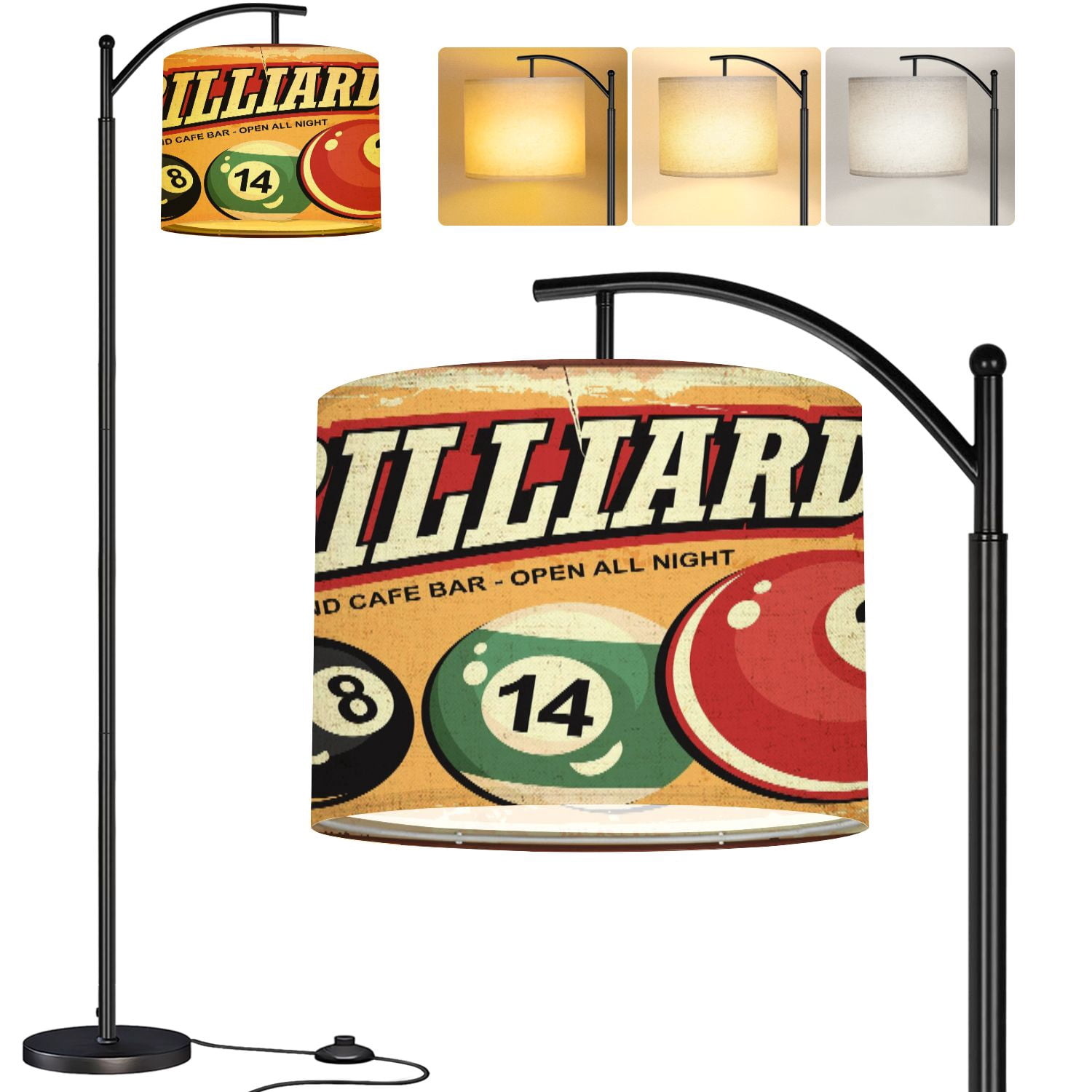 Arc Floor Lamp Billiard club cafe bar retro sign idea colorful snooker ...